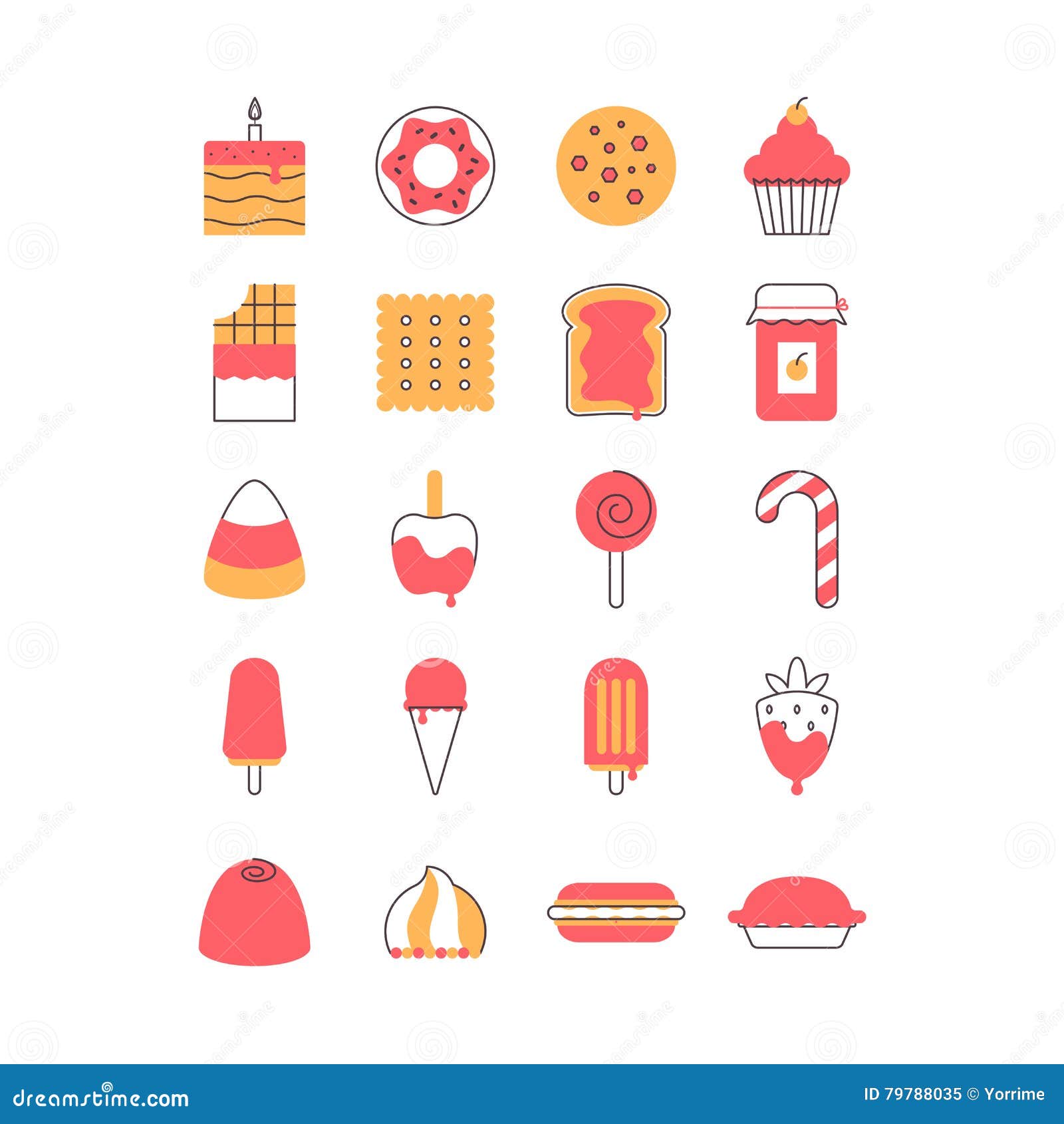 Sweet and candy icon set. stock vector. Illustration of jelly - 79788035
