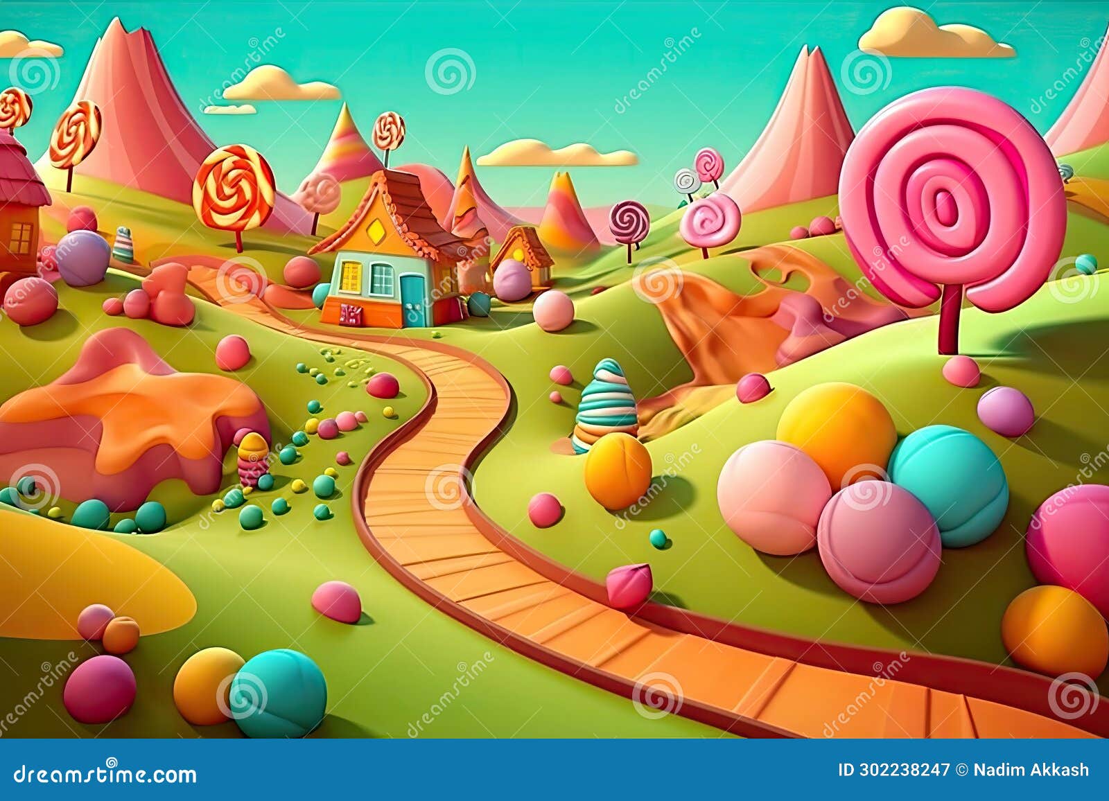 Sweet Candy Land Cartoon Game Background 3d Vector Illustration Stock ...