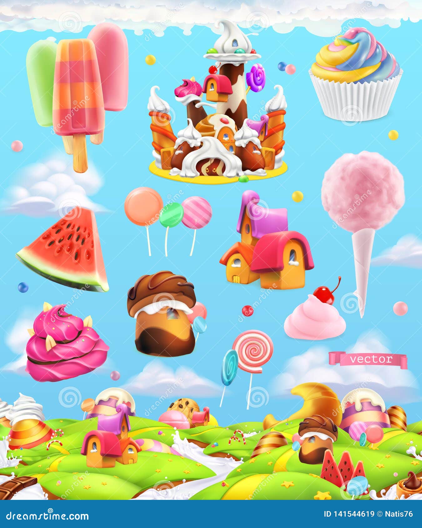 Sweet Candy Land. 3d Vector Object Set. | CartoonDealer.com #221929823