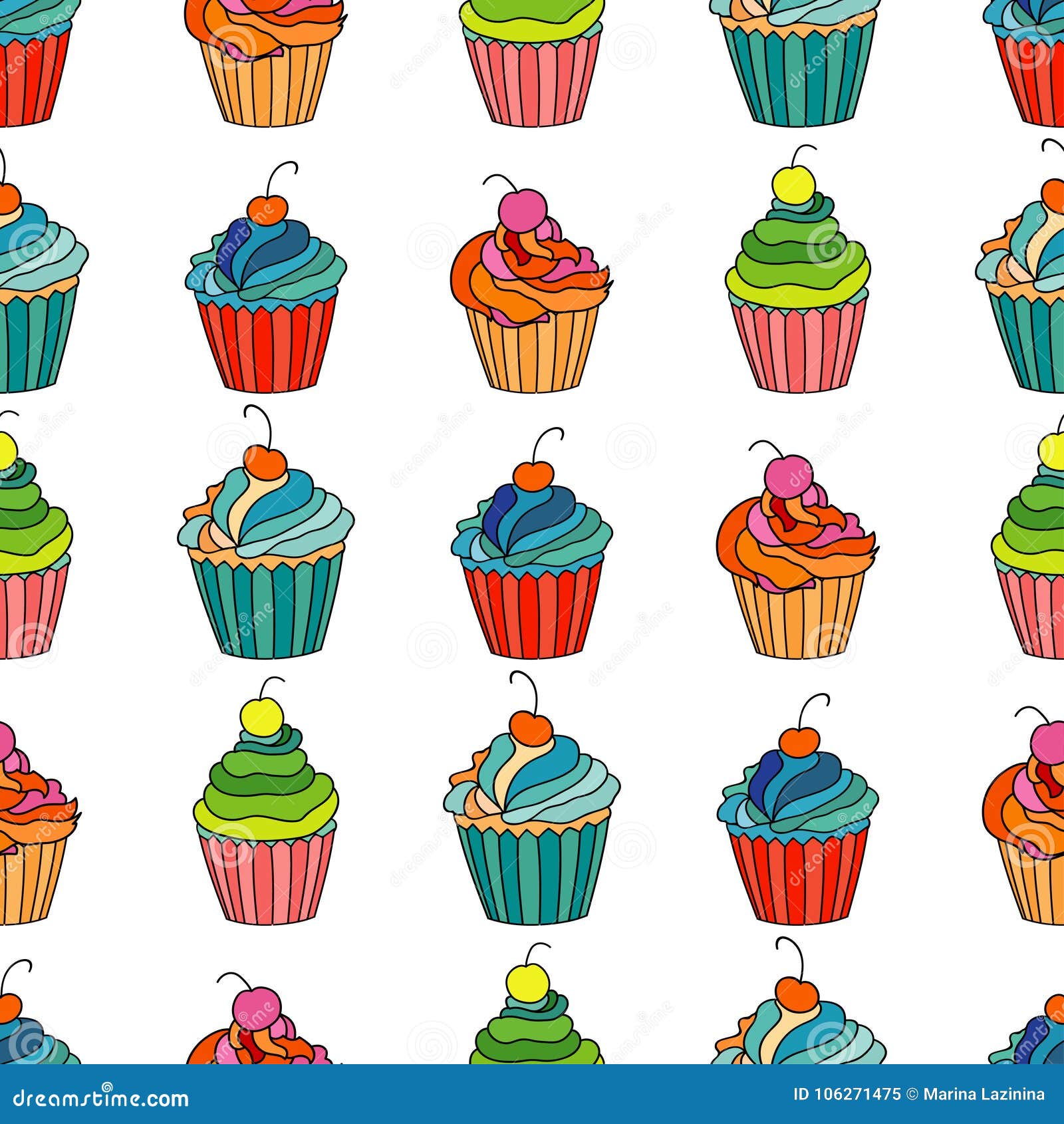 Sweet Cape Cakes Seamless Pattern on White Background. Stock ...