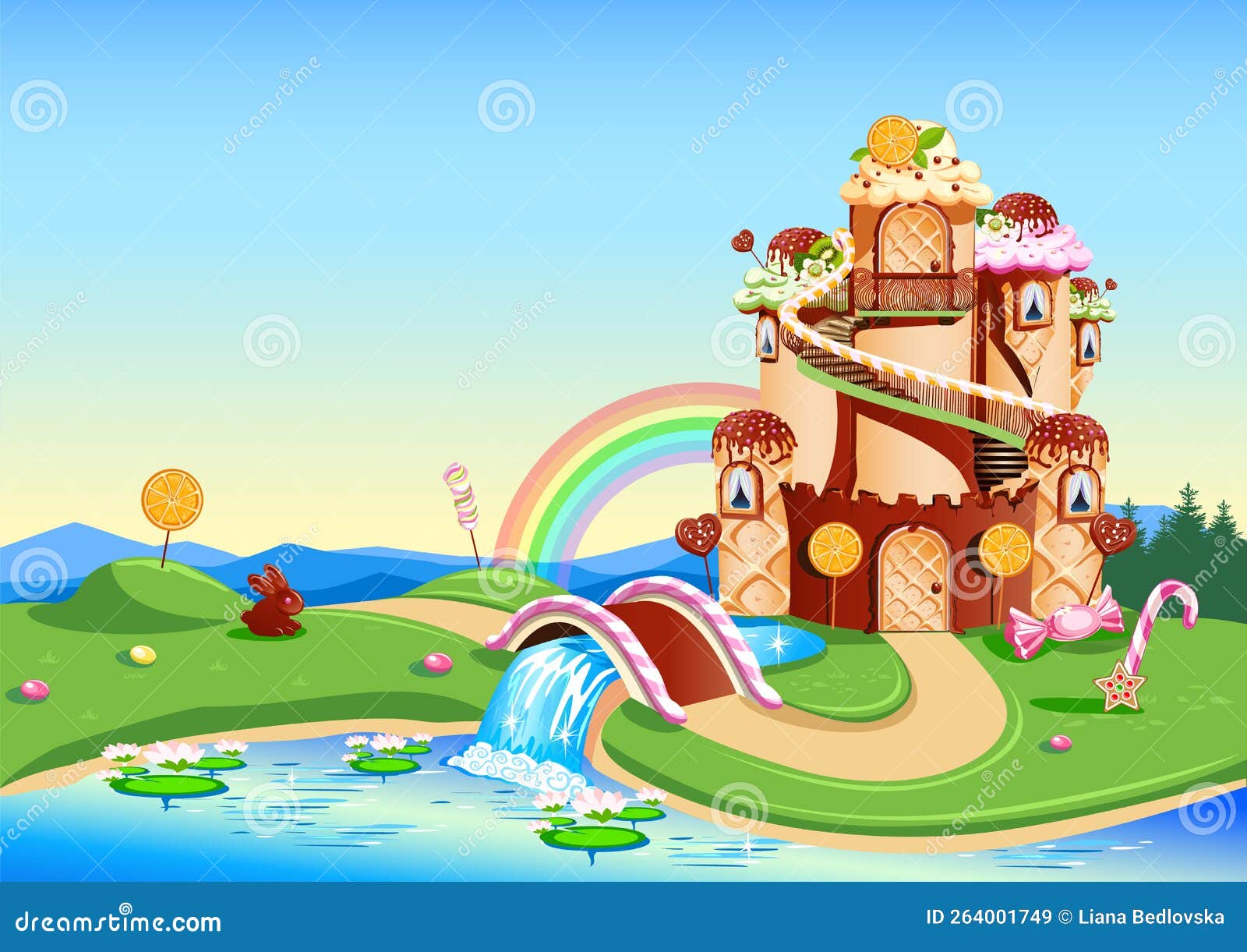 Candy Land with a Sweet Castle Decorated with Cream and Chocolate ...