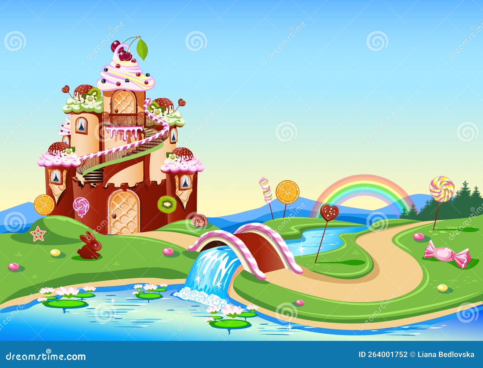 Candy Land with a Sweet Castle Decorated with Cream and Chocolate ...