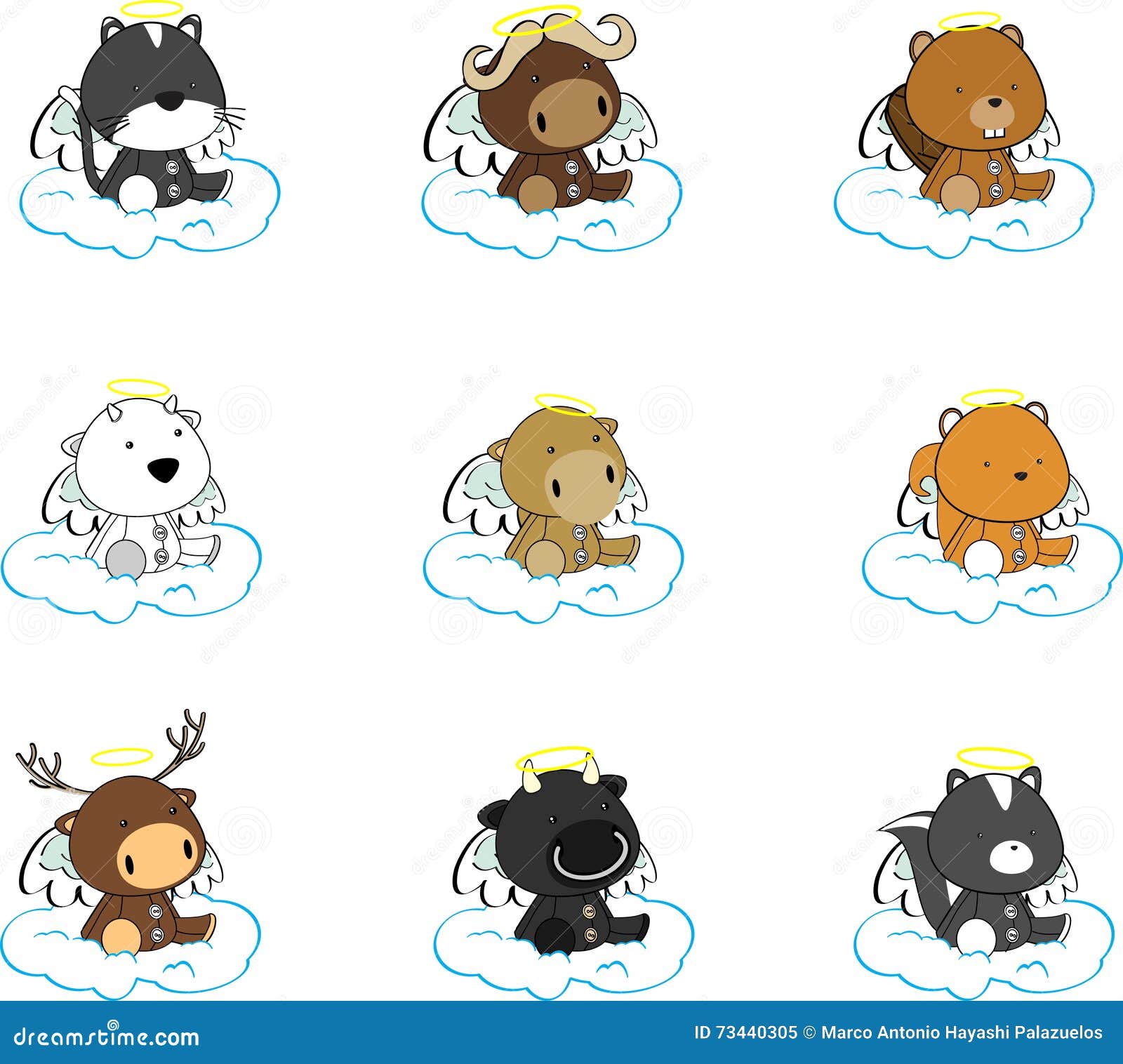 Sweet Cherub Animals Angel Cartoon Set Stock Vector - Illustration of ...