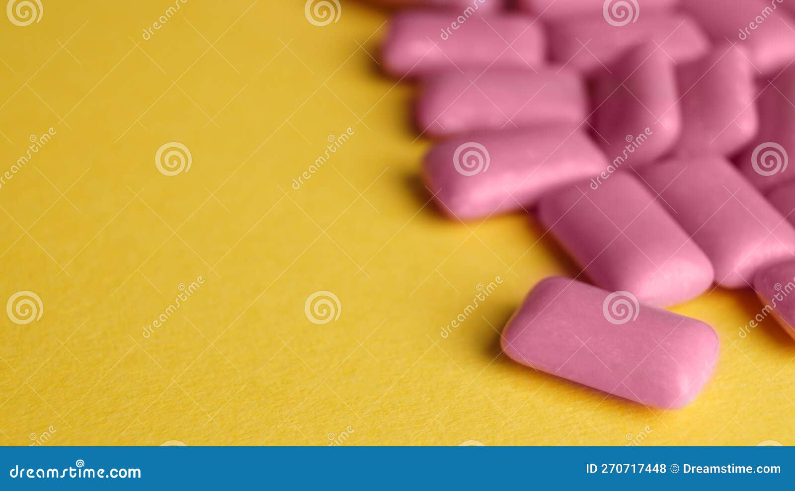 Sweet Chewing Gums on Yellow Background, Closeup. Space for Text Stock ...