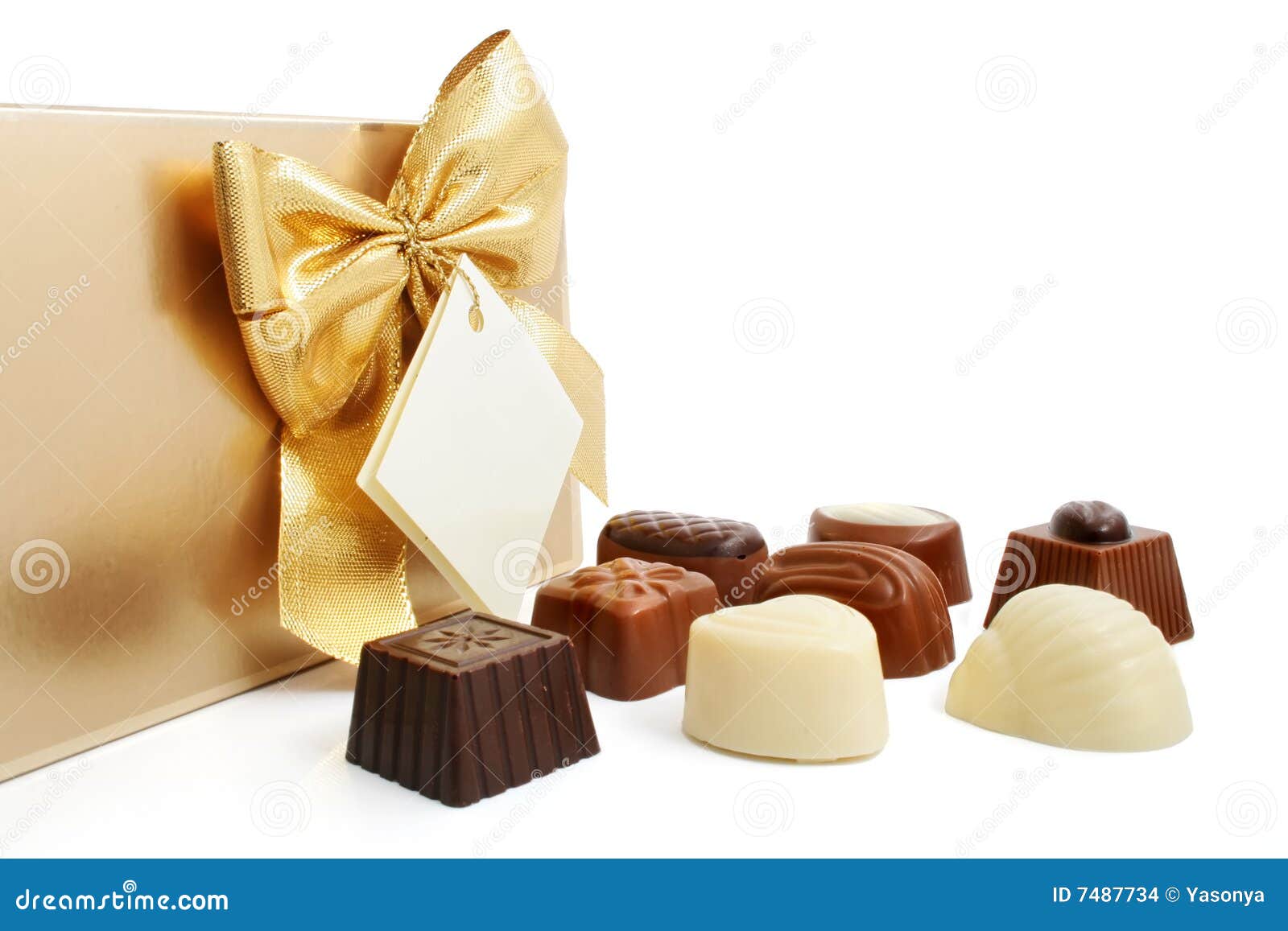 Sweet Chocolate Candies with Box Isolated Stock Photo - Image of ...