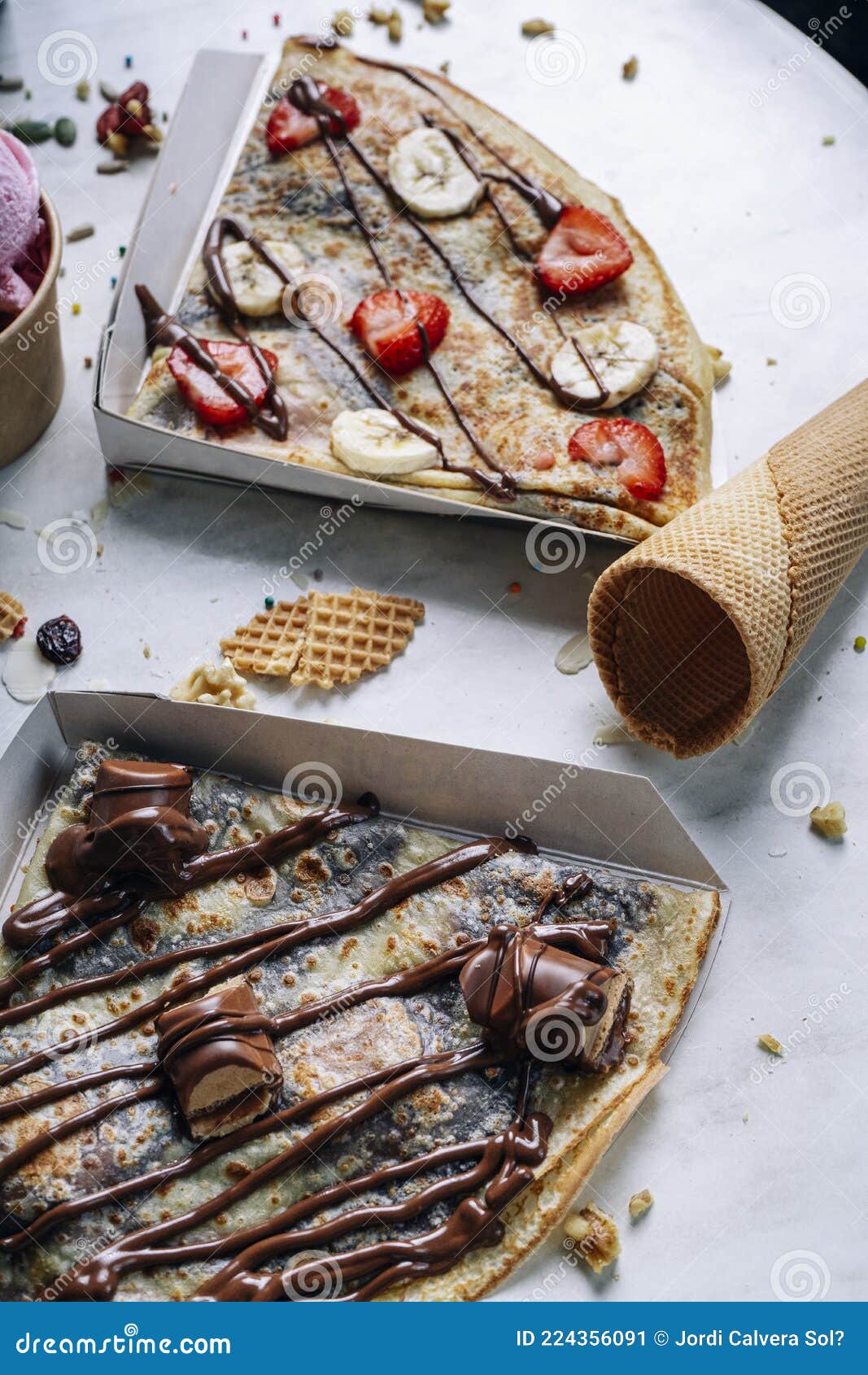 Sweet Chocolate Crepes on the Table. Vertical Picture Stock Image ...