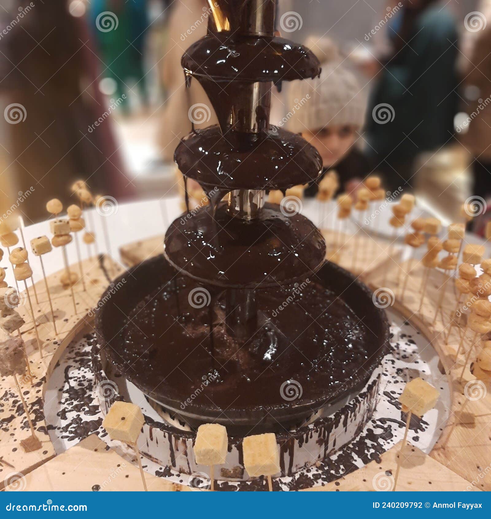 Sweet Chocolate Fountain with Different Cakes Stock Photo - Image of ...