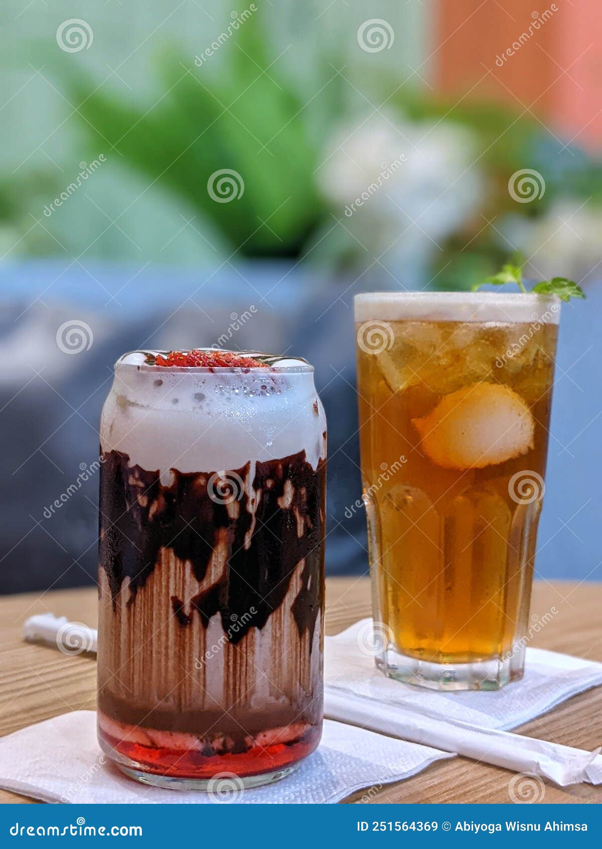 Sweet Chocolate Ice Float and Lychee Ice Tea Stock Image - Image of ...