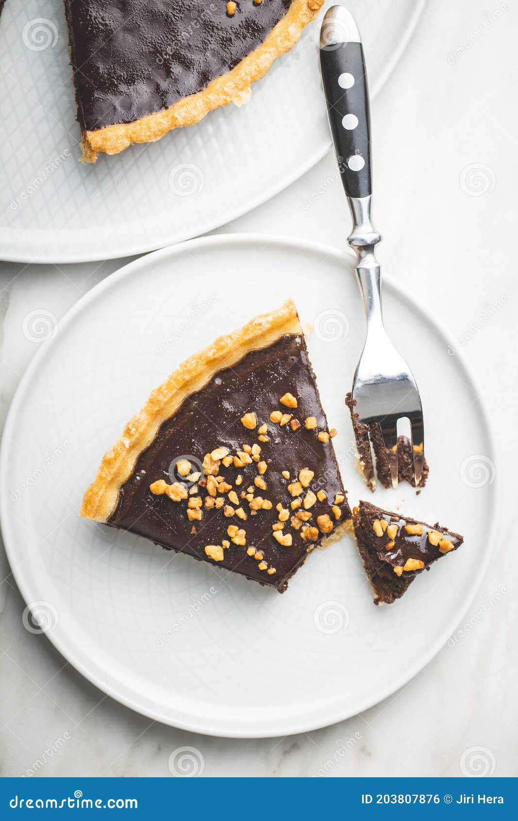 Sweet Chocolate Pie with Crushed Nuts Stock Photo - Image of portion ...