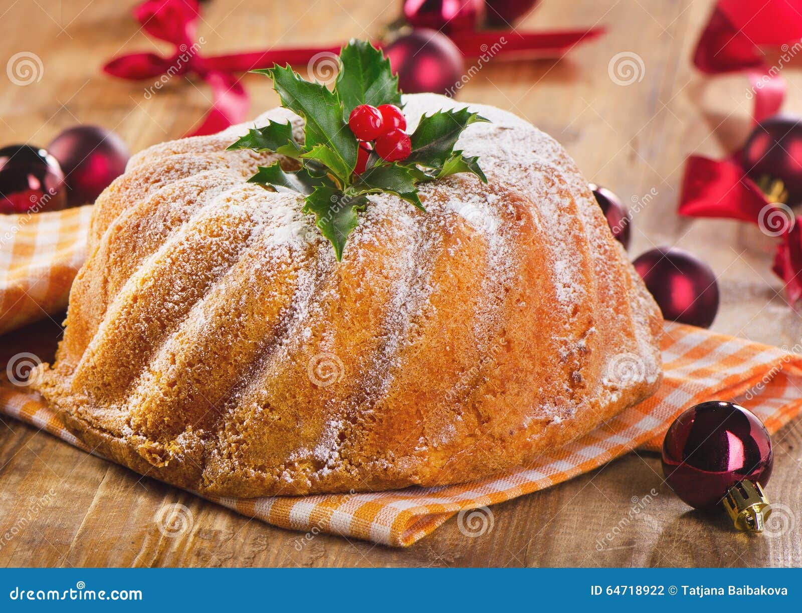 Sweet Christmas Cake on Rustic Wooden Board. Stock Photo - Image of ...