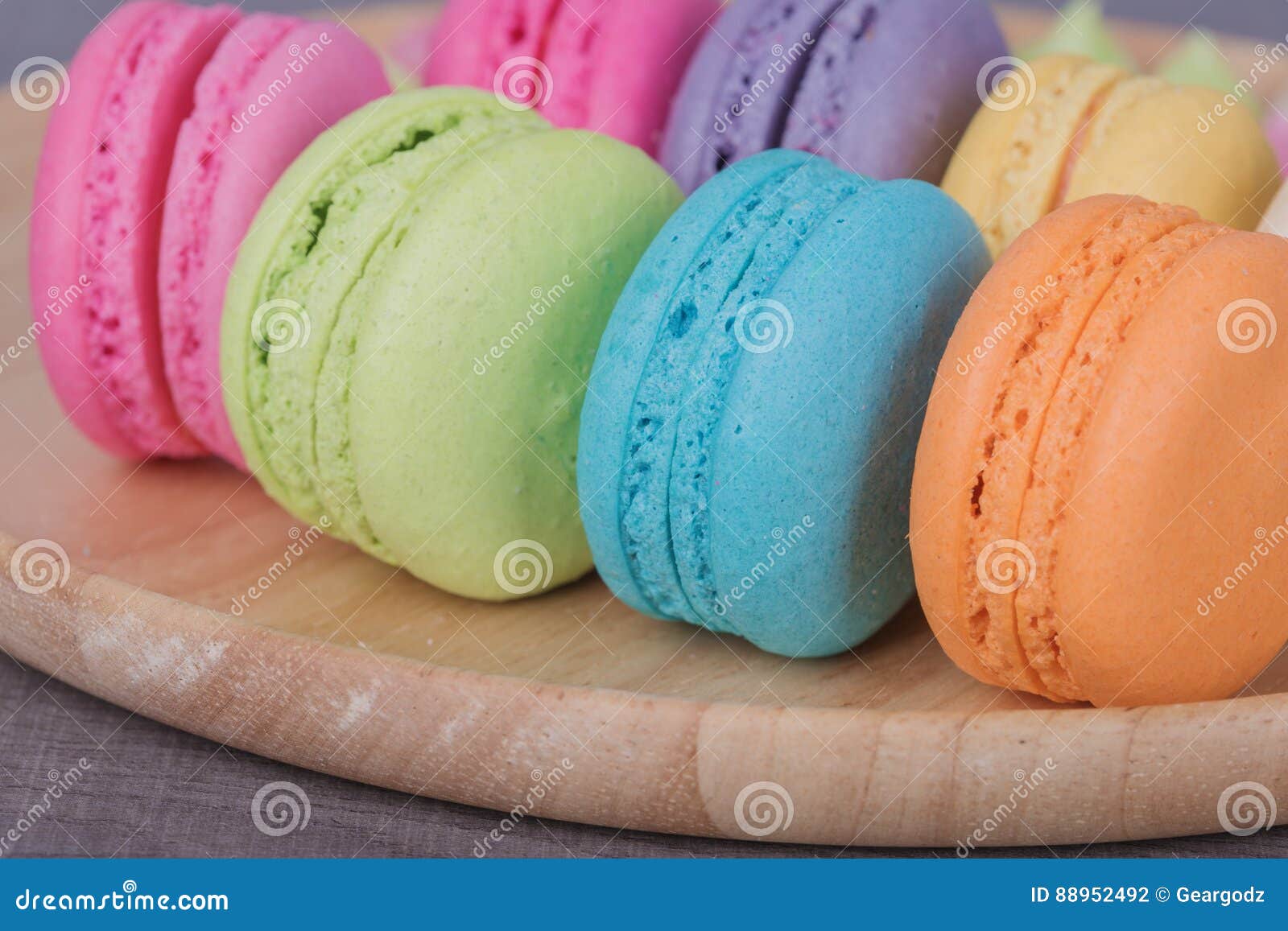 Sweet Colorful Cake Macaron in Plate on Wood Table Stock Photo - Image ...