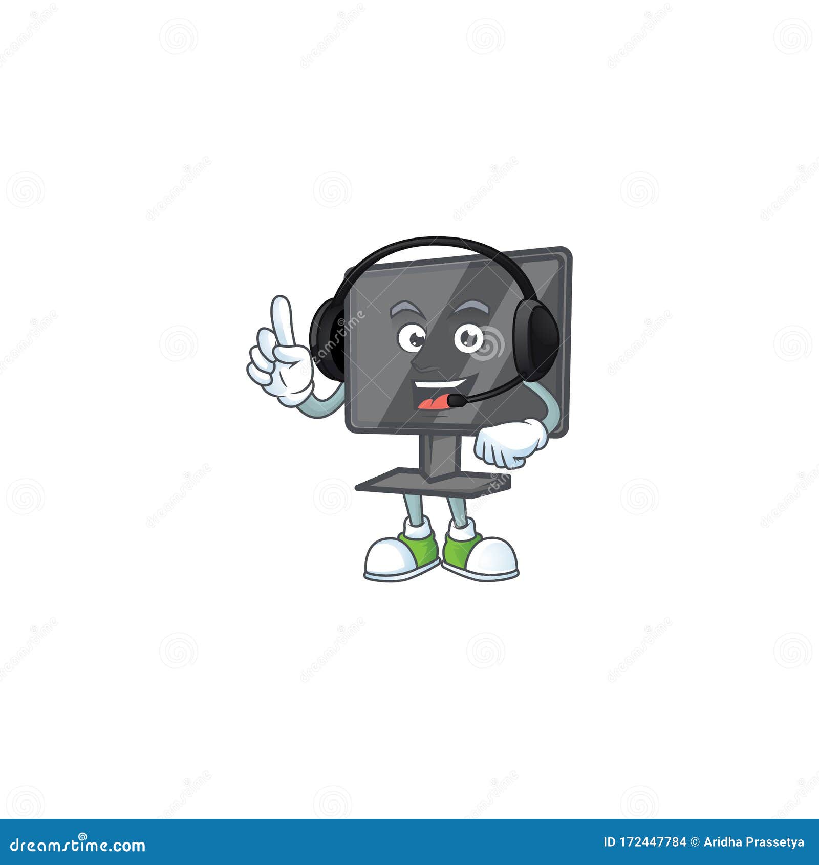 Sweet Computer Screen Cartoon Character Design Speaking on a Headphone ...