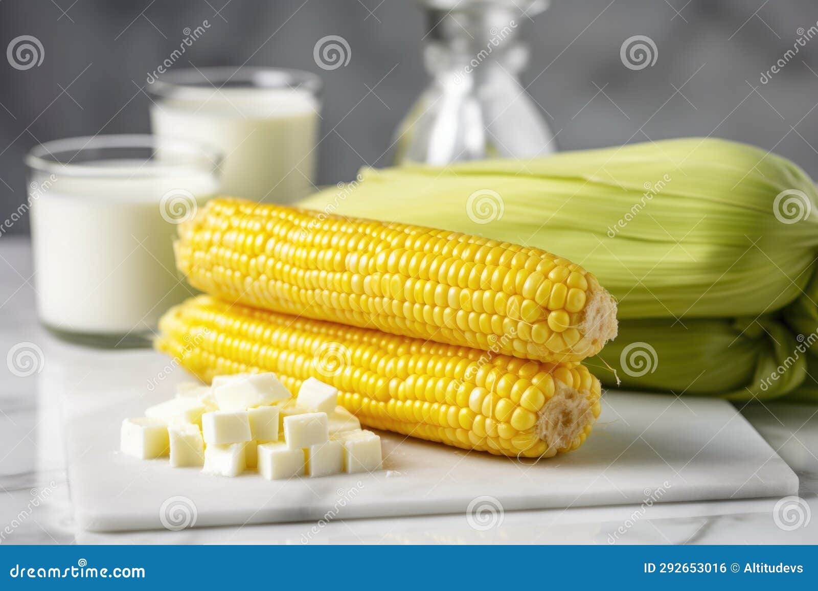 Sweet Corn with Butter Glaze on a Marble Kitchen Countertop Stock Photo ...