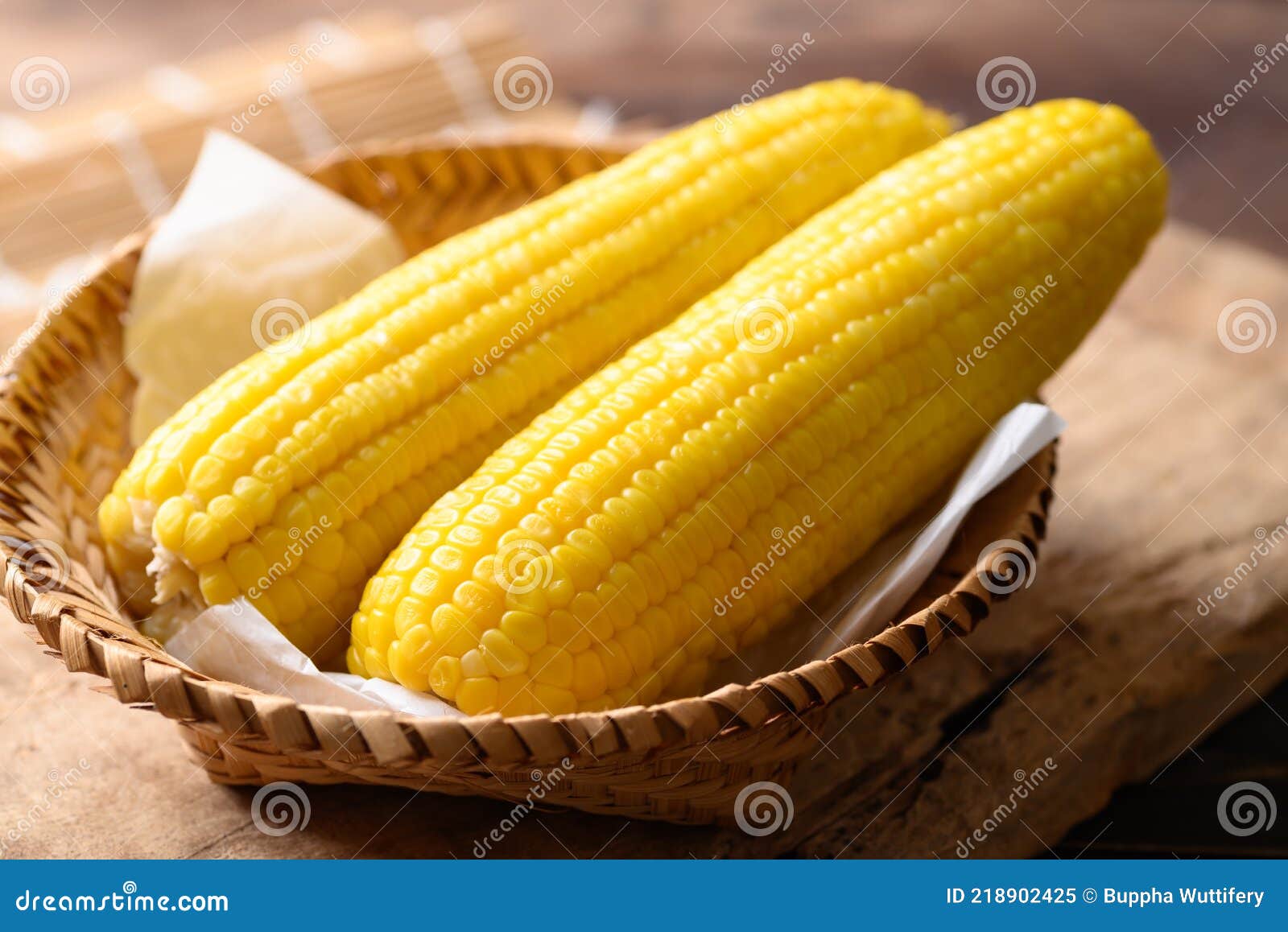 Sweet Corn Cob in a Bamboo Basket Stock Image - Image of health, corn ...