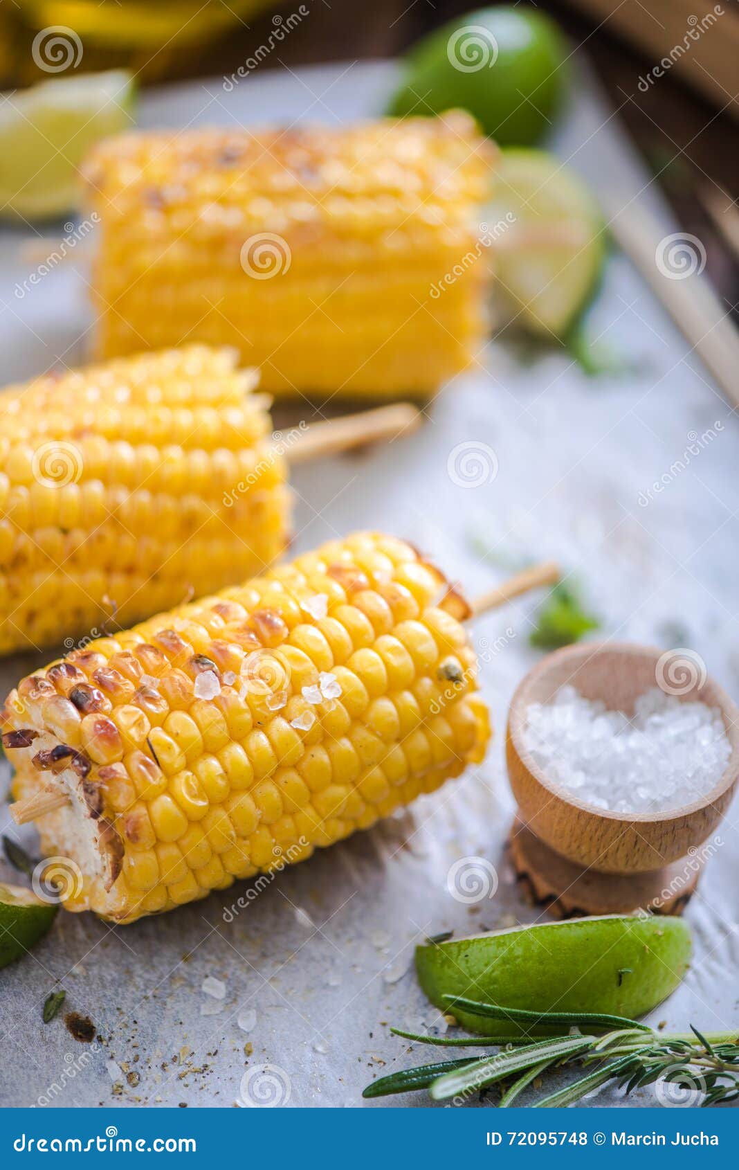 Sweet Corn Cob Grilled Served with Salt Stock Photo - Image of ...