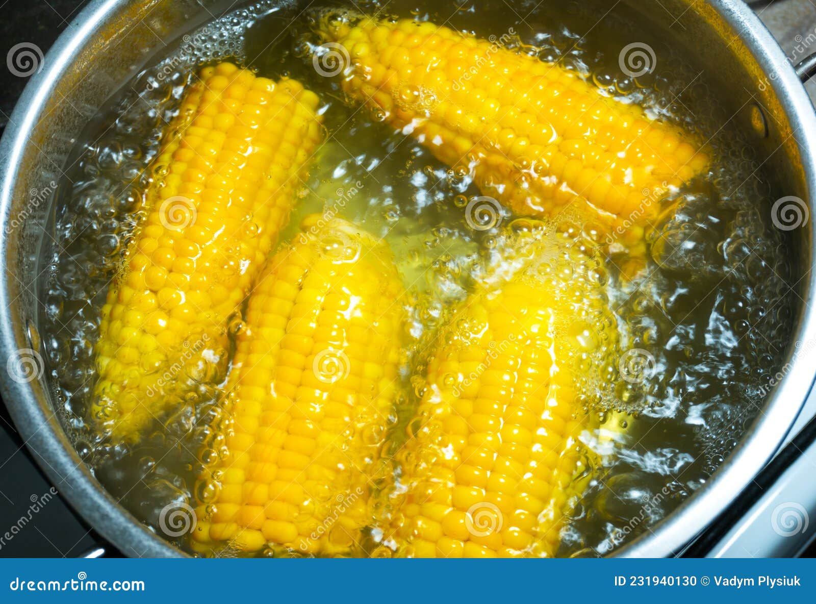 Sweet Corn Cobs Boiling in Hot Water in the Pot Stock Photo - Image of ...