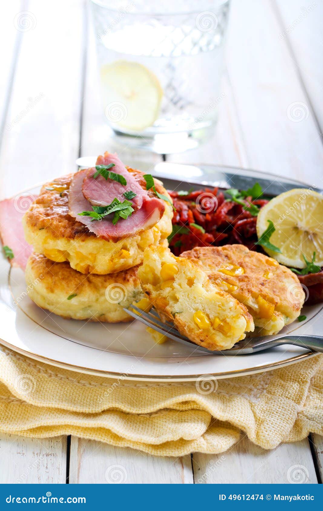 Sweet corn fried cakes stock photo. Image of fritters - 49612474