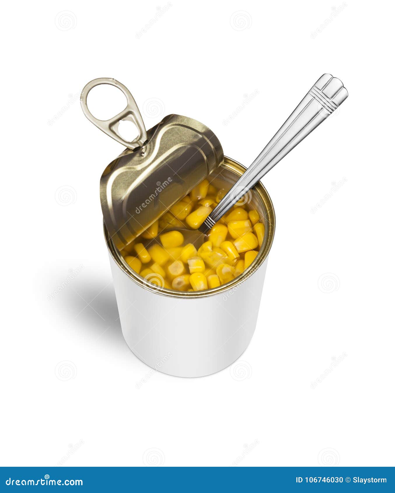 Sweet Corn in an Open Tin Can with a Spoon Stock Photo - Image of ...