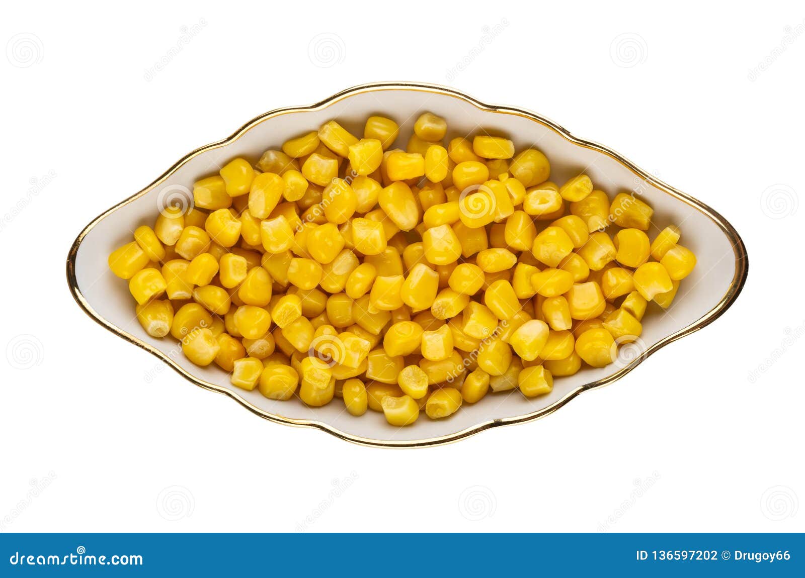 Sweet Corn in Plate Isolated on White. Top View Stock Photo - Image of ...