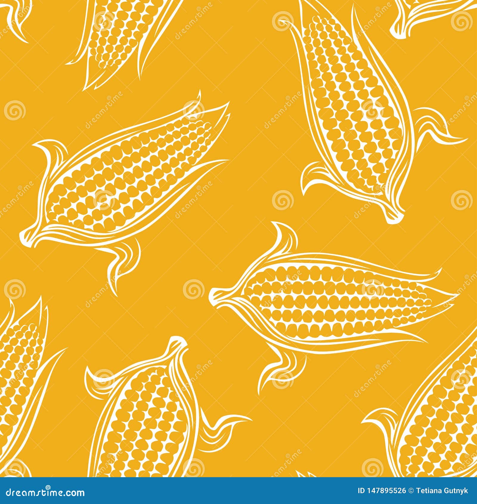 Sweet Corn Seamless Pattern on Yellow Background. Stock Vector ...