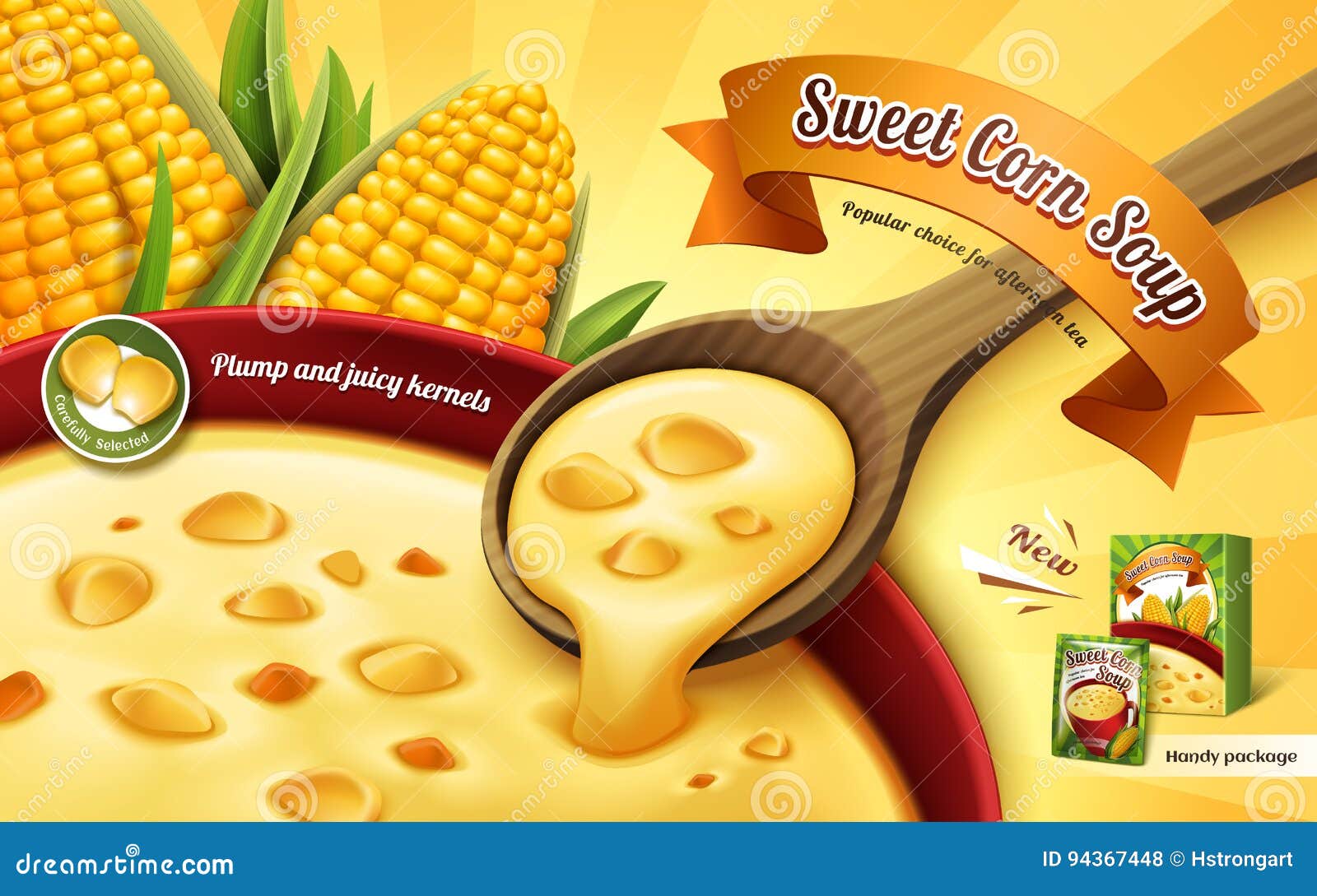 Sweet corn soup ad stock vector. Illustration of ingredient - 94367448