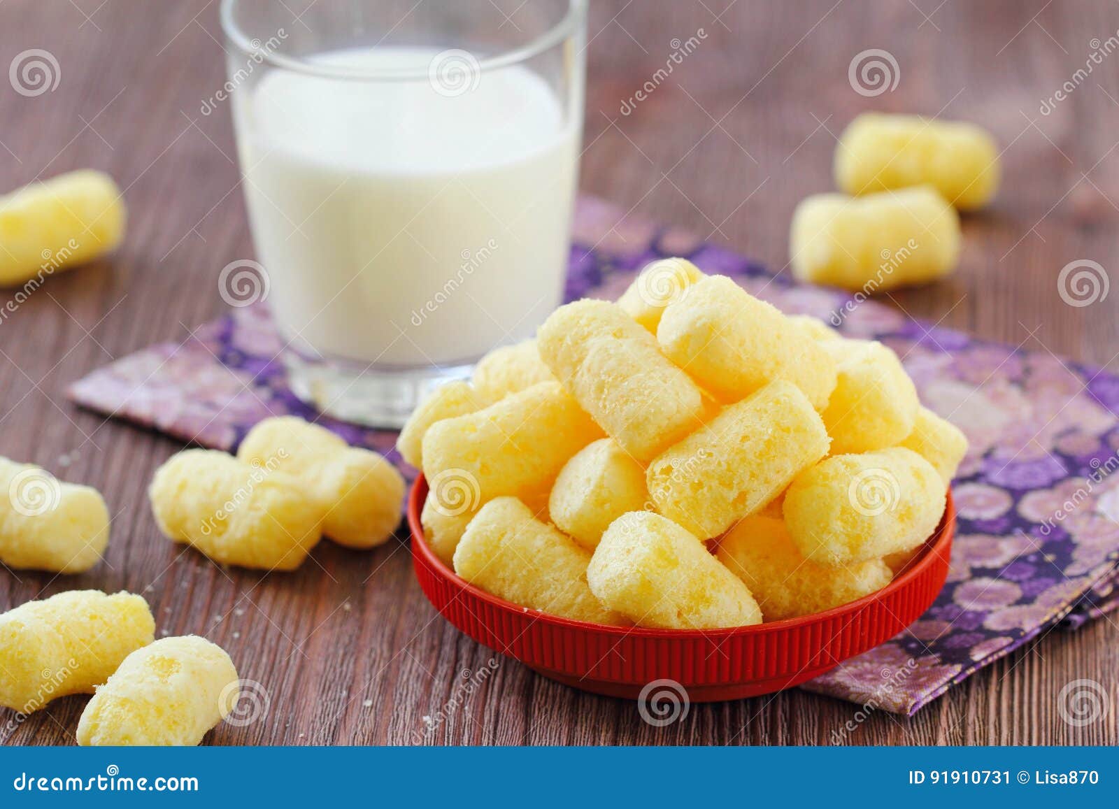 Sweet Corn Sticks with Sugar Powder and Milk Stock Image - Image of ...