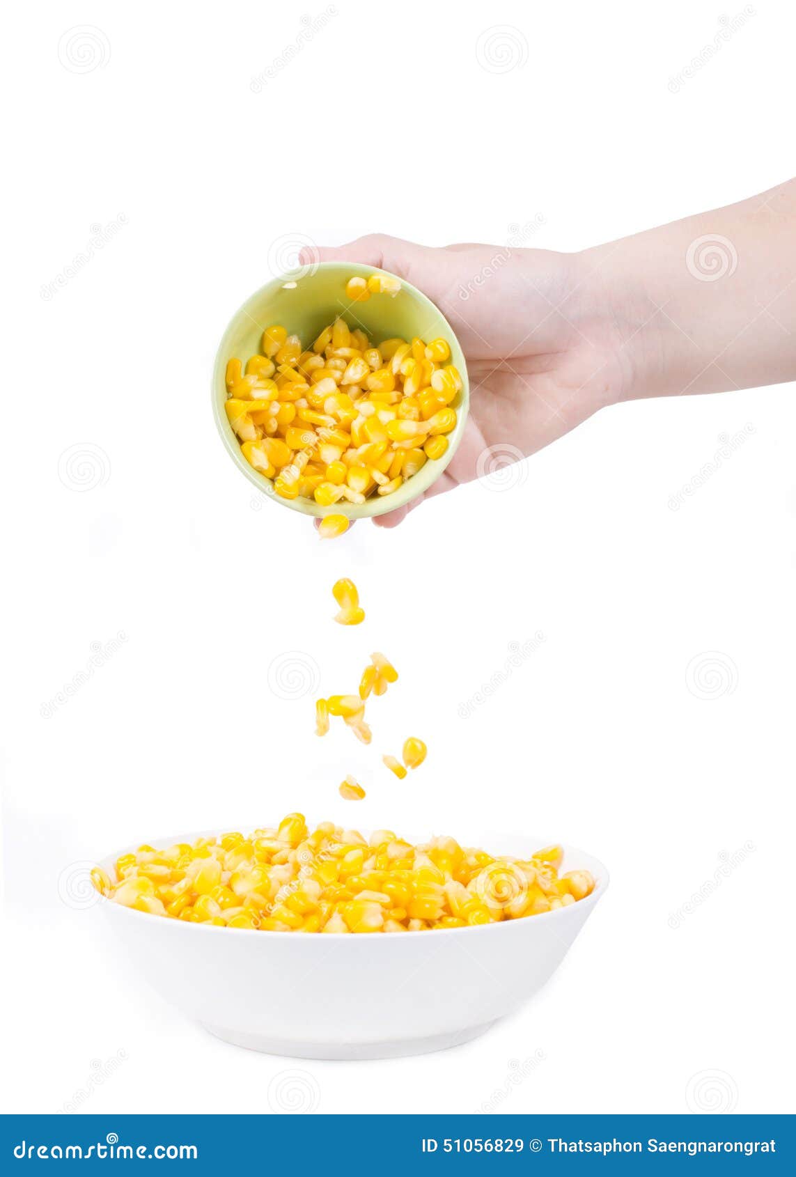 Sweet Corn in White Bowl Ready for Eat with Hand and Spoon Stock Image ...
