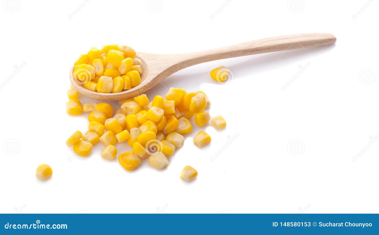 Sweet Corn in the Wooden Spoon an Isolated on White Background Stock ...