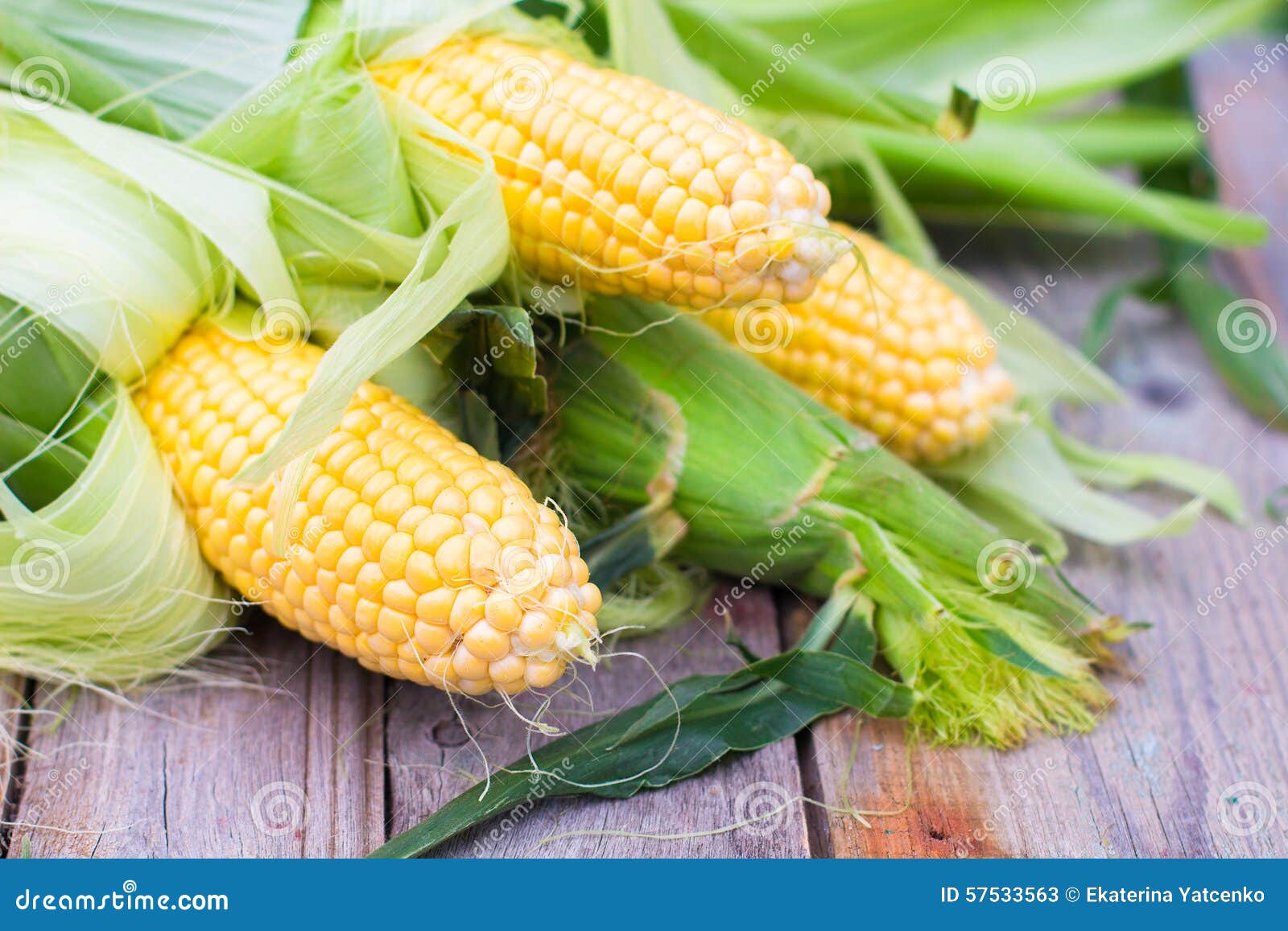 The Sweet Corn on Wooden Table Stock Image - Image of vegetables ...