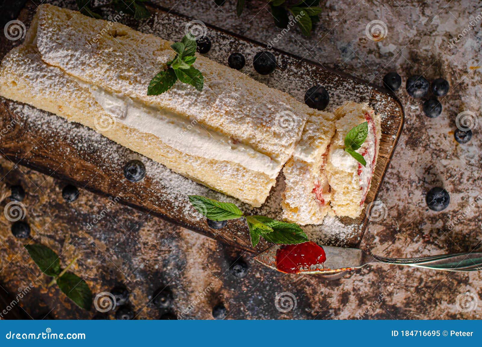 Sweet creamy roulade stock image. Image of homemade - 184716695
