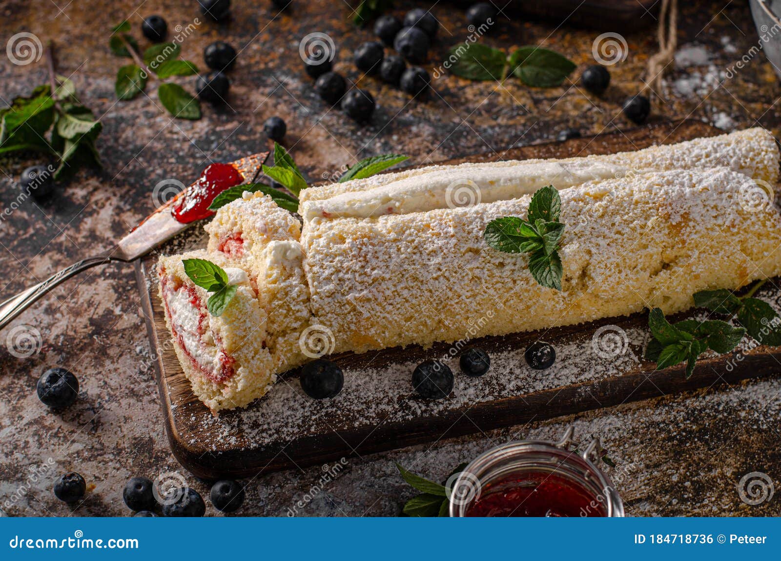 Sweet creamy roulade stock photo. Image of food, fresh - 184718736