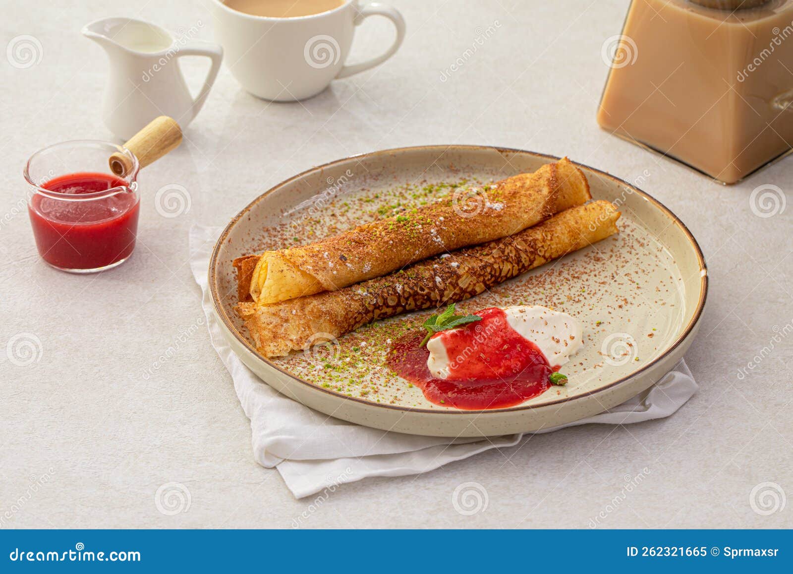 Sweet Crepe Roll with Cream and Jam Stock Image - Image of cuisine ...