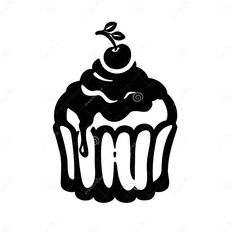 Sweet Cupcake Bun Cake Dessert Hand Drawn Illustration Stock Vector