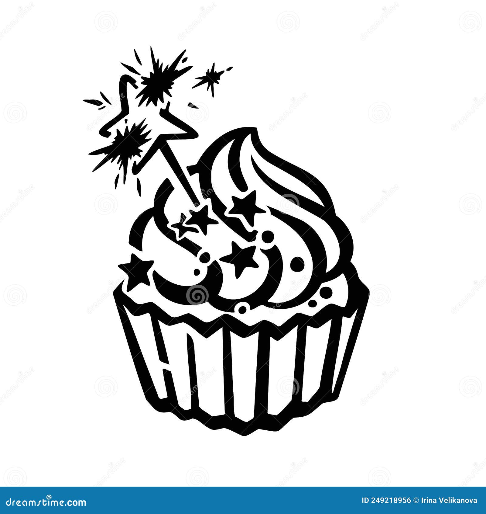 Sweet Cupcake Bun Cake Dessert Hand Drawn Illustration Stock Vector