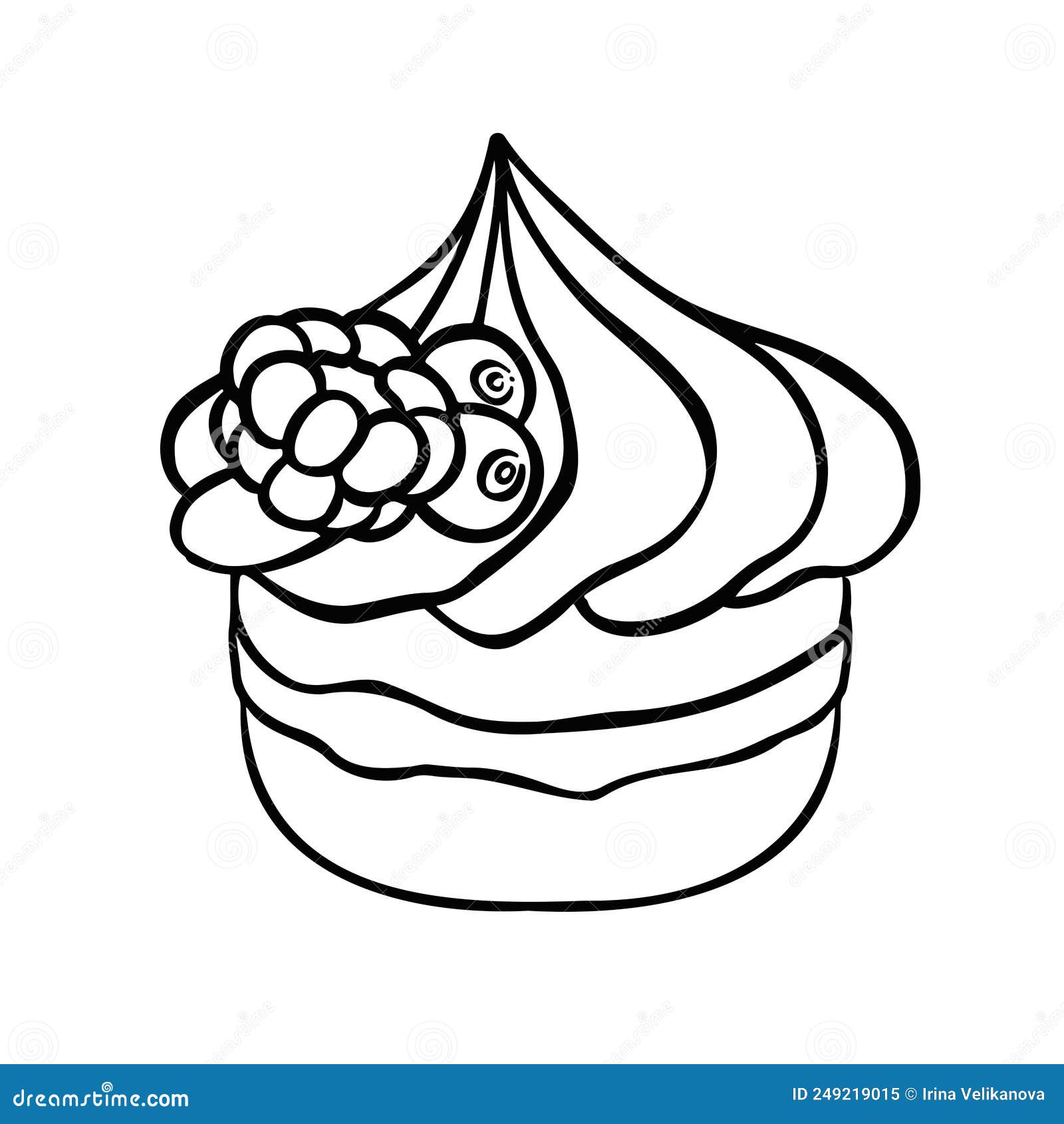 Sweet Cupcake Bun Cake Dessert Hand Drawn Illustration Stock Vector