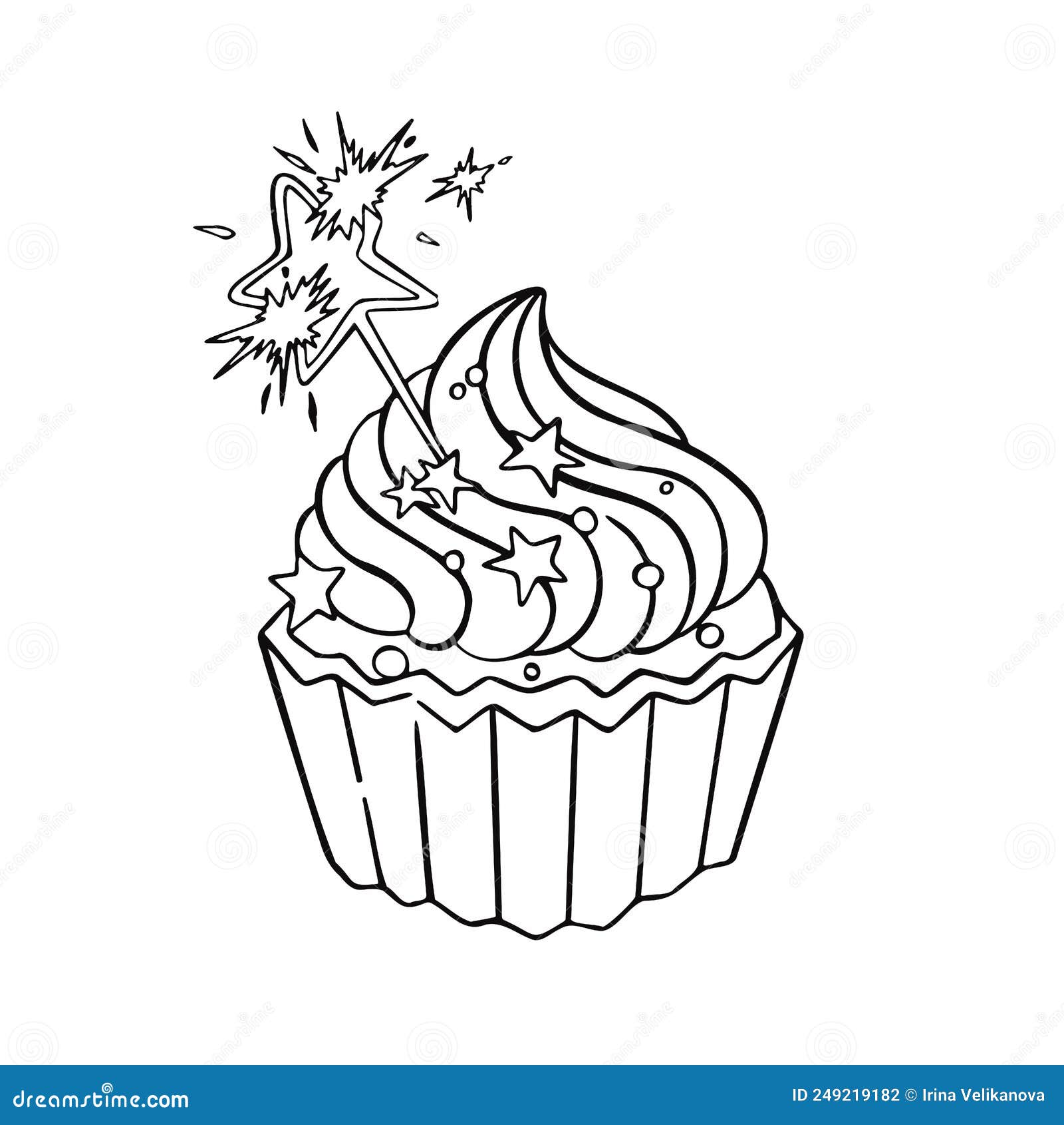 Sweet Cupcake Bun Cake Dessert Hand Drawn Illustration Stock Vector