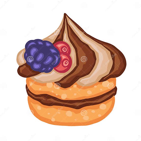 Sweet Cupcake Bun Cake Dessert Hand Drawn Illustration Stock Vector