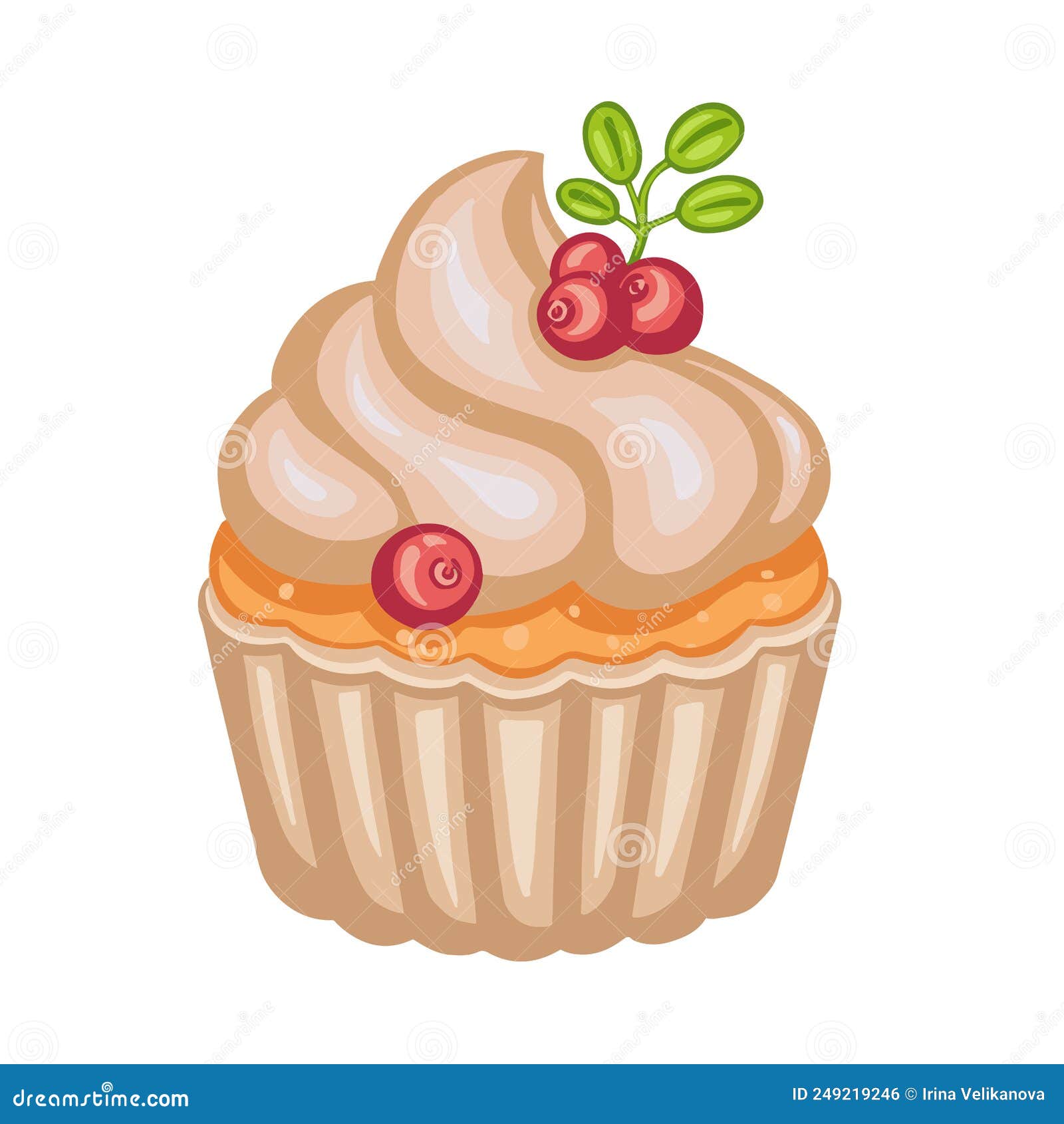 Sweet Cupcake Bun Cake Dessert Hand Drawn Illustration Stock Vector