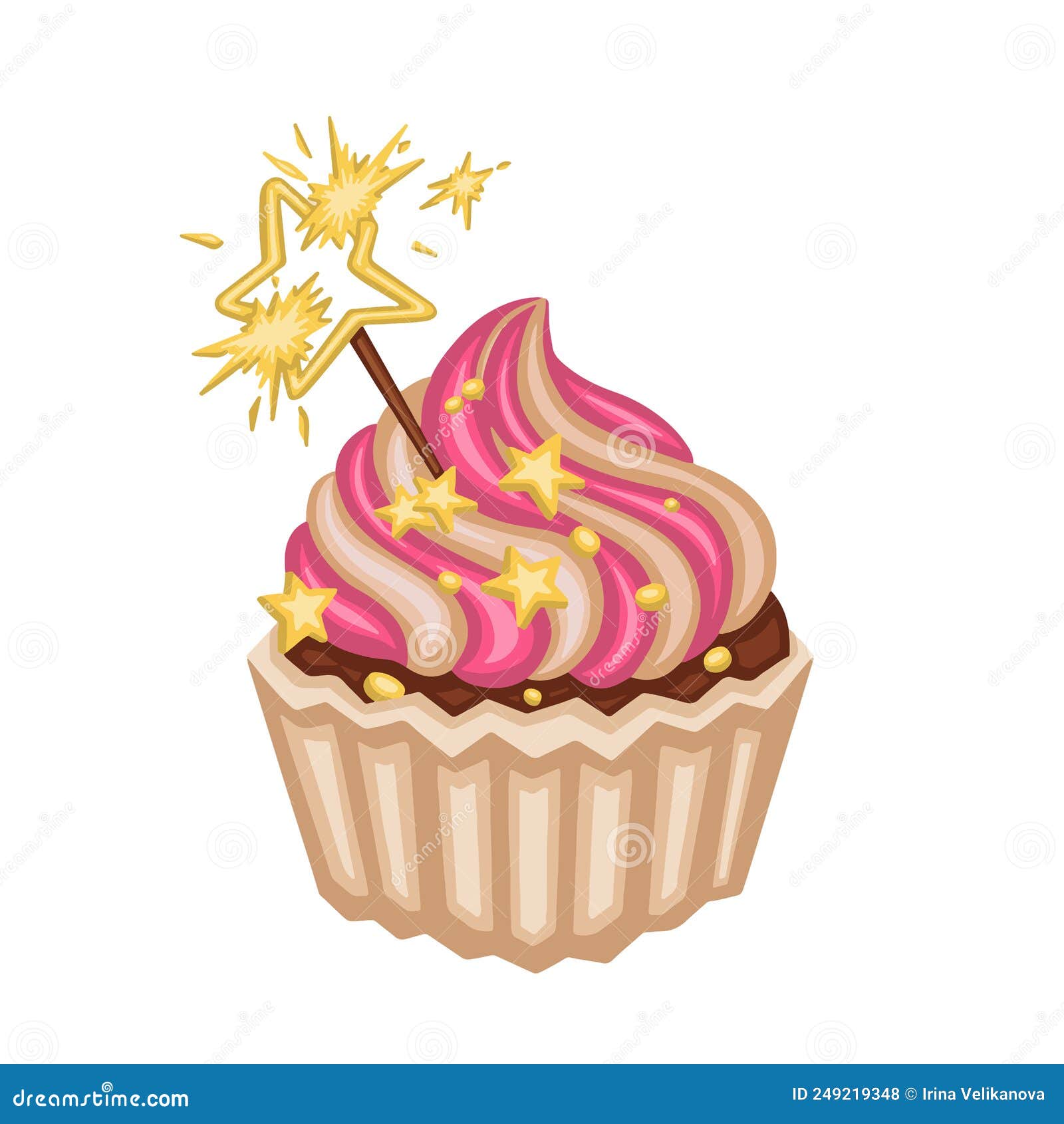 Sweet Cupcake Bun Cake Dessert Hand Drawn Illustration Stock Vector