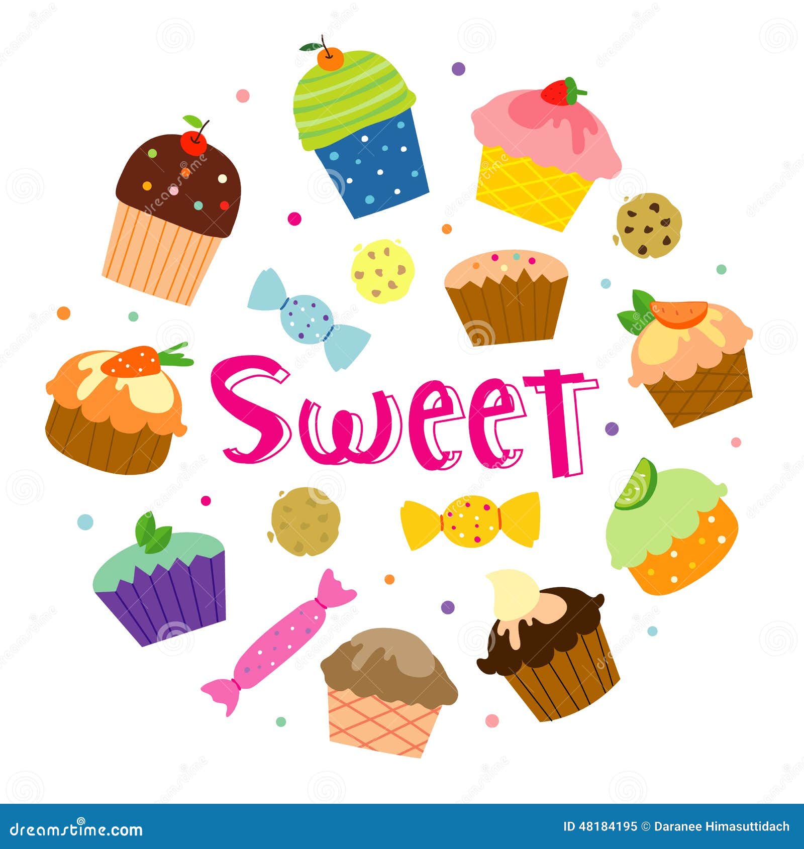 Sweet Cupcake Cut Cartoon Design Vector Stock Vector - Illustration of ...