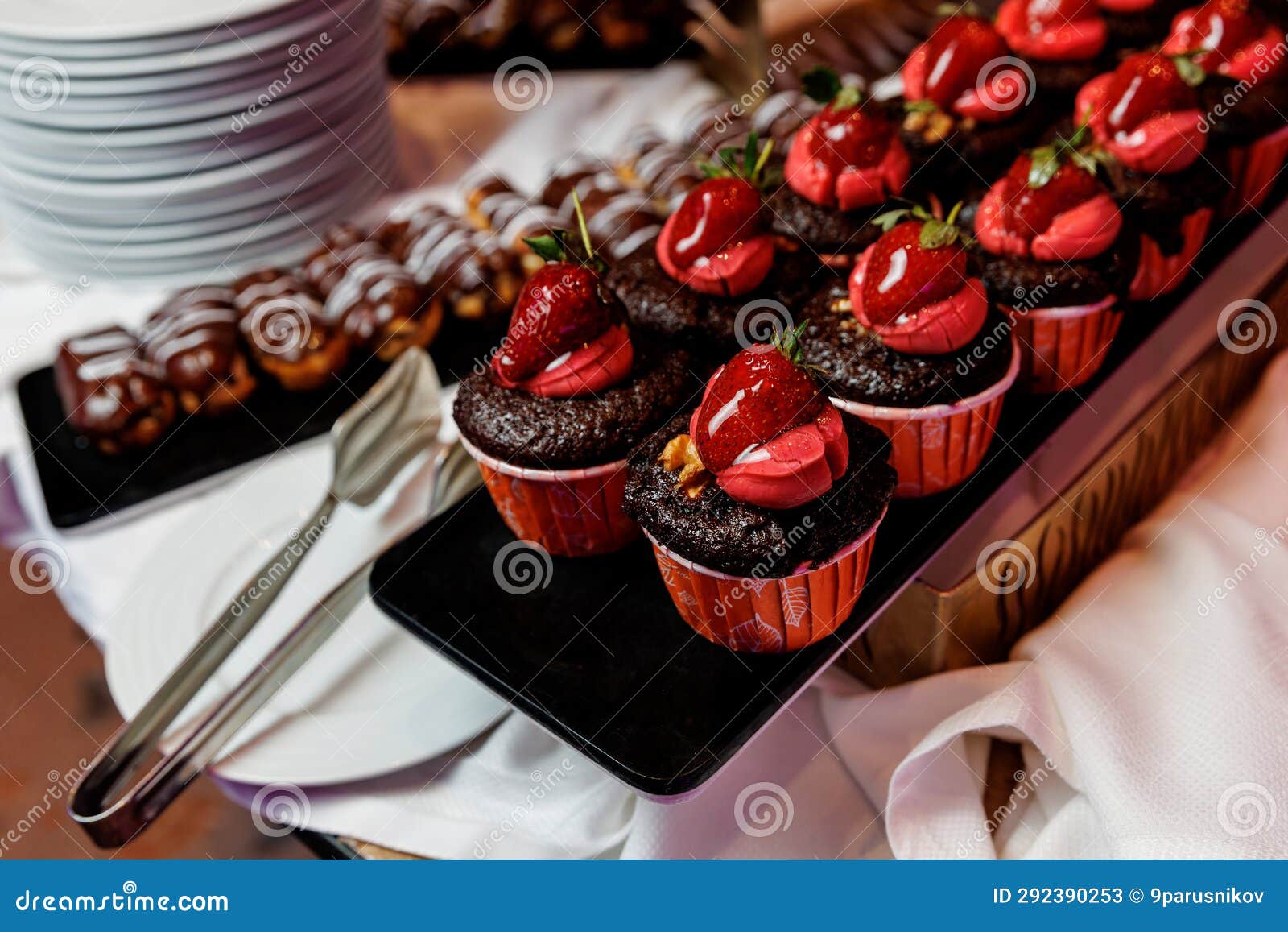 Sweet Cupcakes with Toppings at the Hotel Buffet. Stock Image - Image ...
