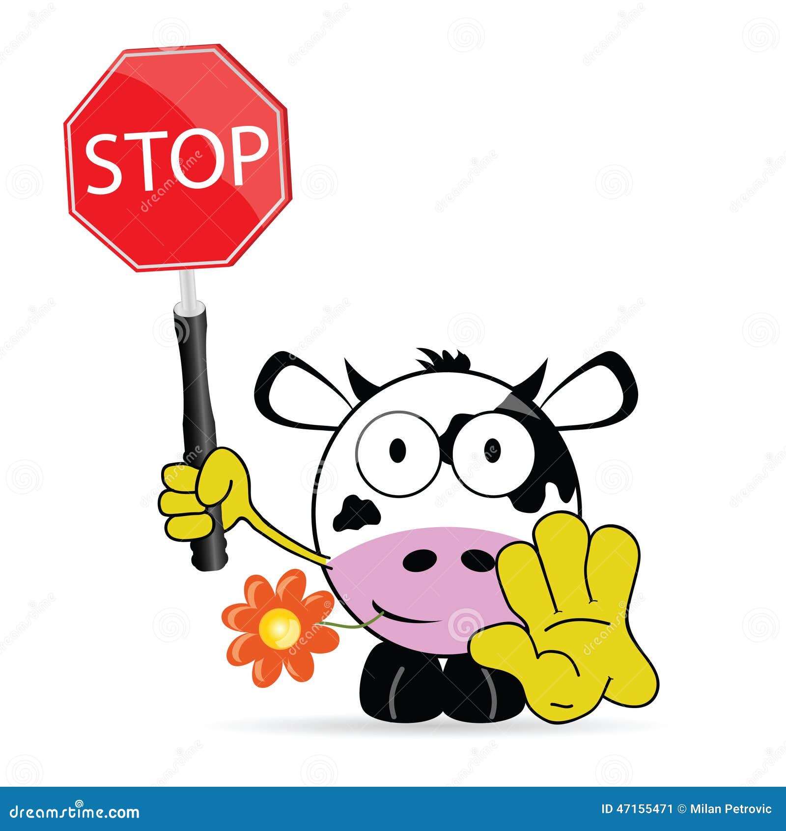 Sweet and Cute Cow with Sign Stop Vector Stock Vector - Illustration of ...