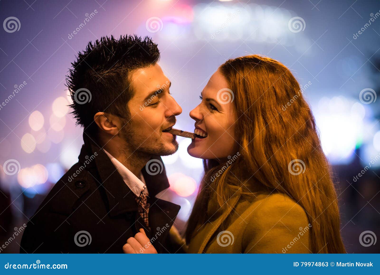 Sweet Date Couple Eating Chocolate Stock Image Image Of Outdoor
