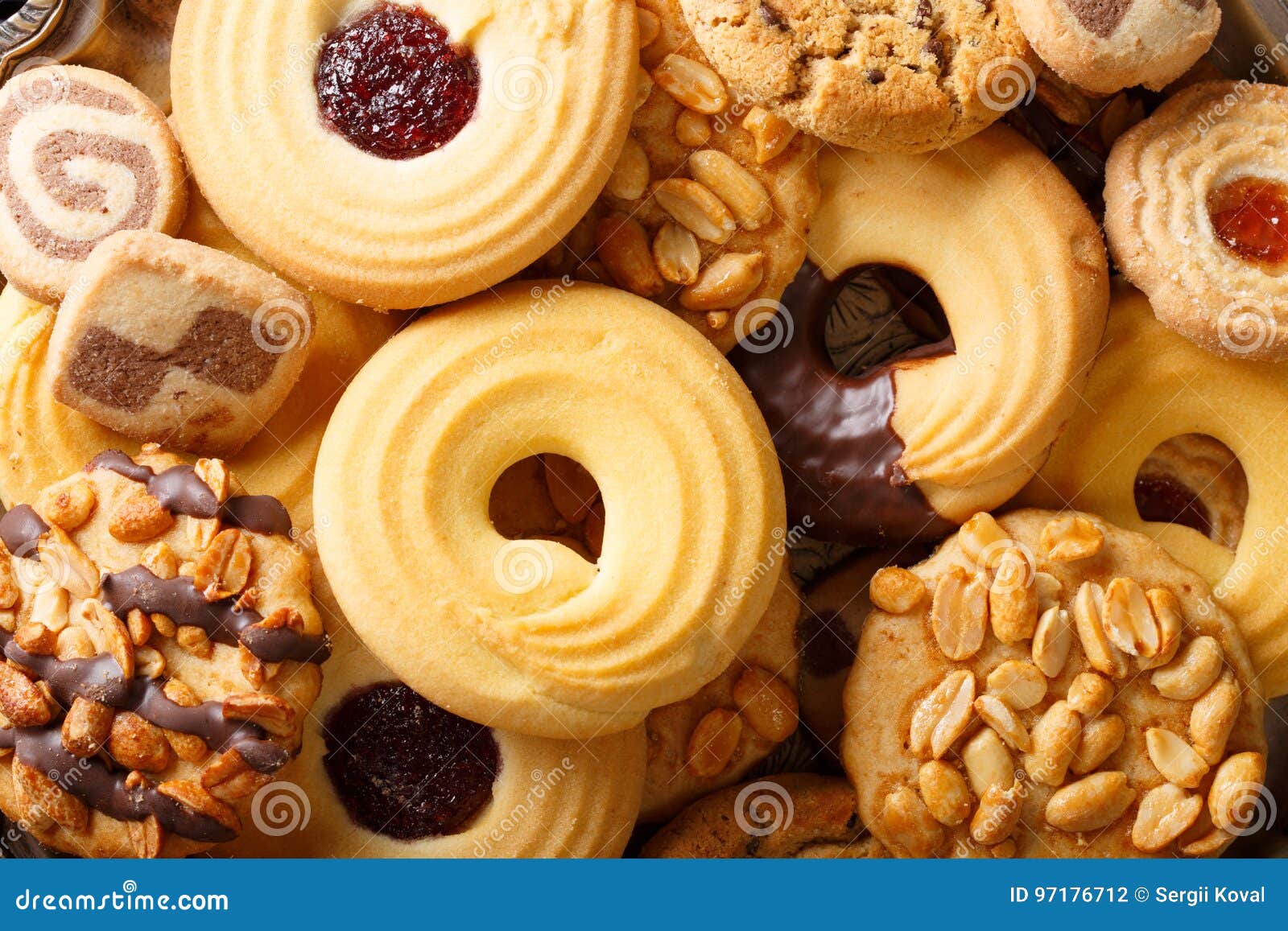 Sweet Delicious Cookies Assorted Close-up. Background Horizontal Stock ...