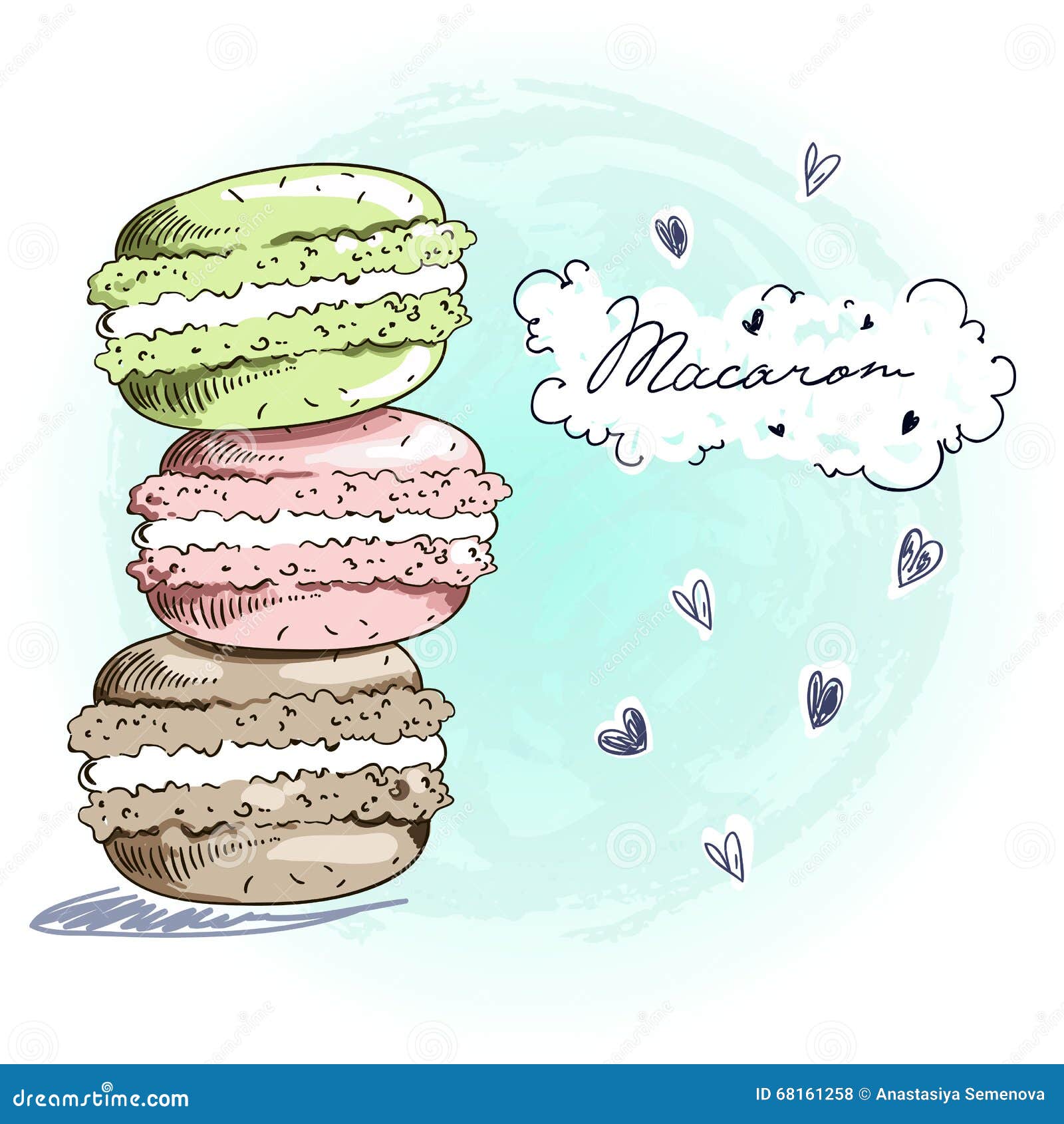 Sweet Delicious Doodle Macarons Card. Sketch Style Vector Illustration ...