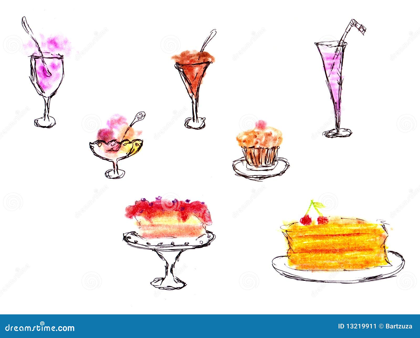 Sweet Deserts - Hand Drawing Stock Illustration - Illustration of ...