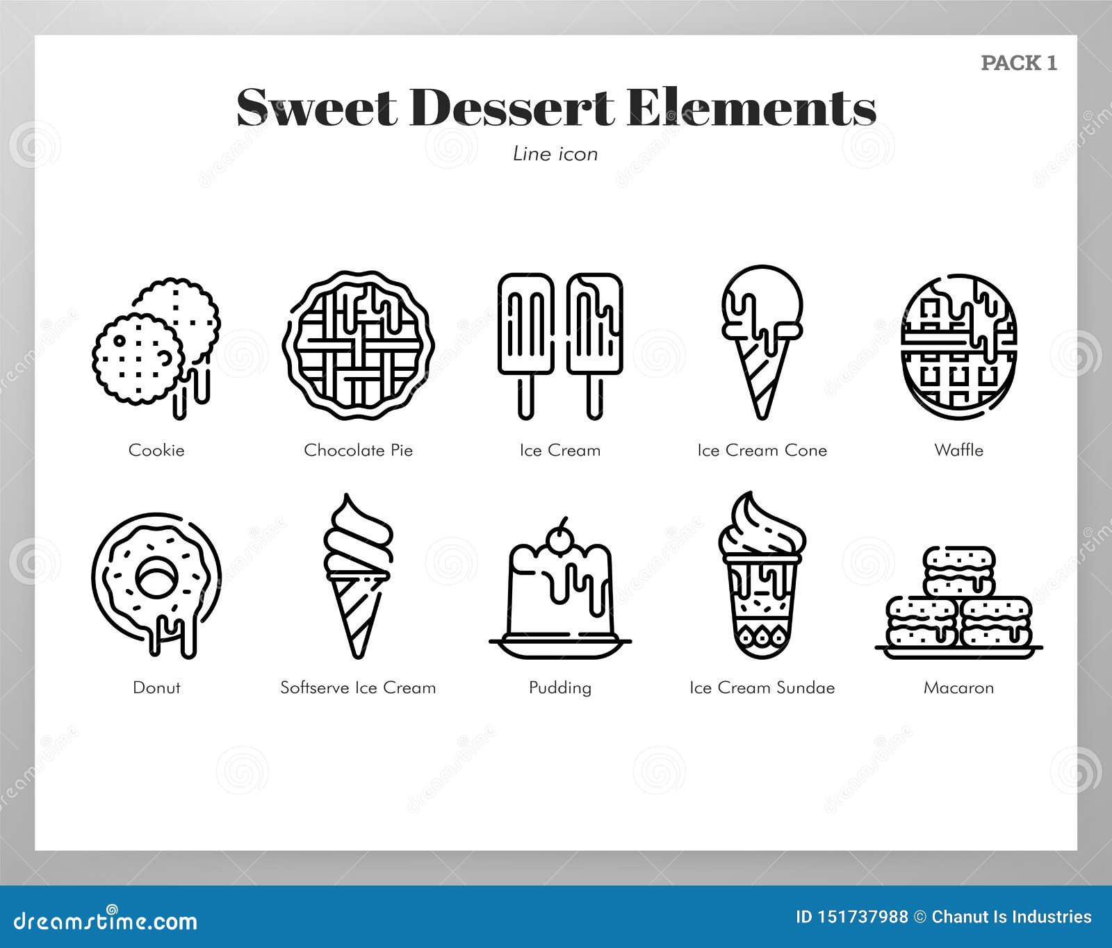 Sweet Dessert Elements Line Pack Stock Vector - Illustration of bakery ...