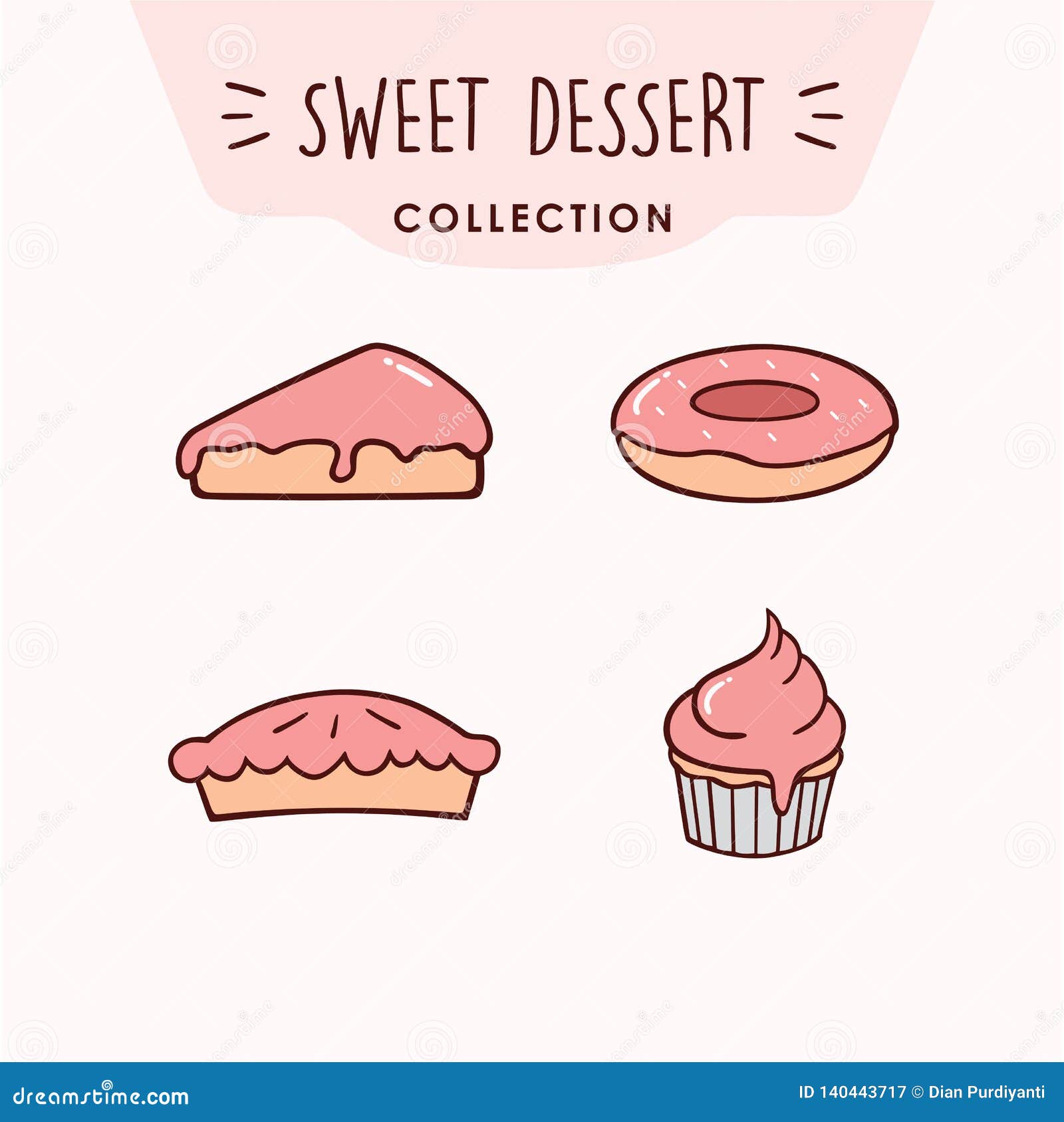 Sweet Dessert Icon Set, Collection, Logo, Sign, Emblem, Flat Vector ...