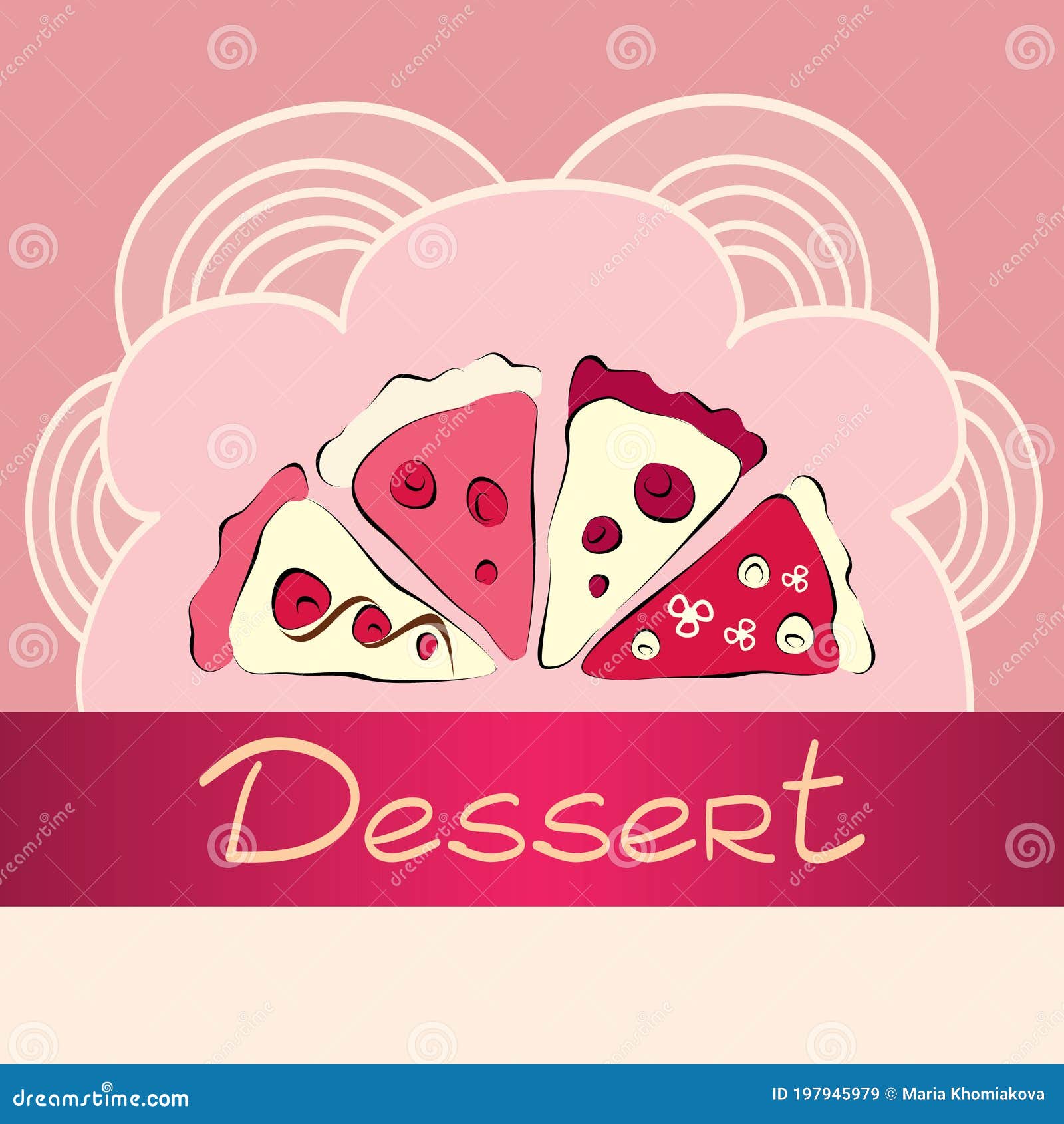 Sweet Dessert Label with Different Pieces of Cake and an Inscription ...