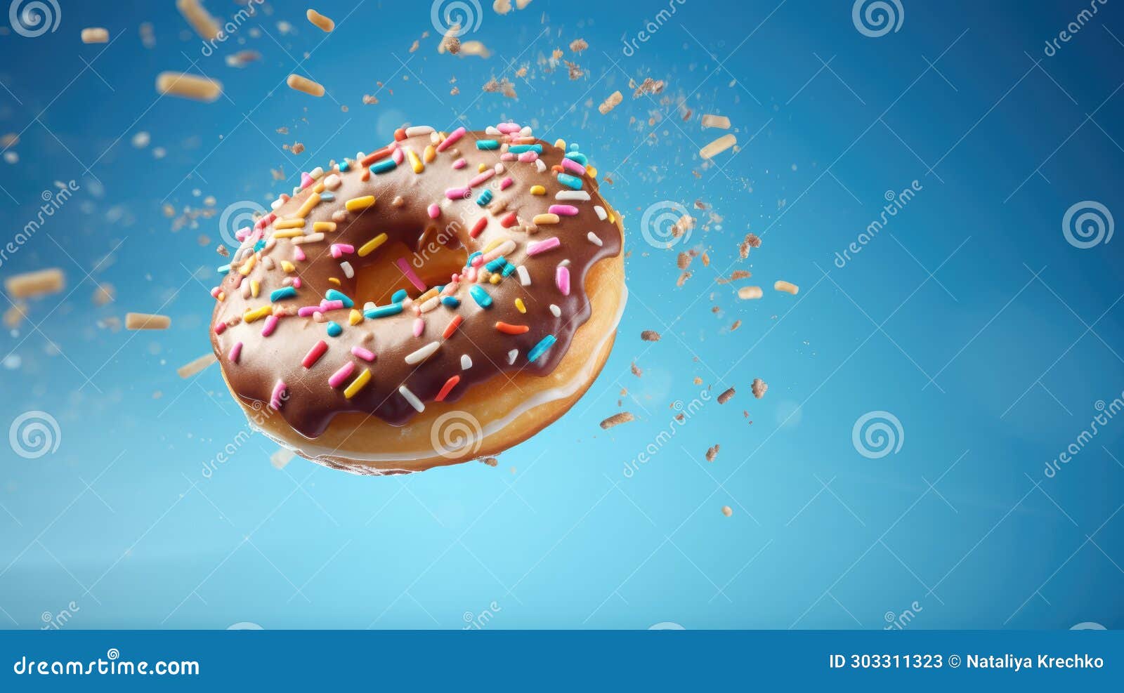 Sweet Donut Flying on a Blue Background Stock Image - Image of glazed ...